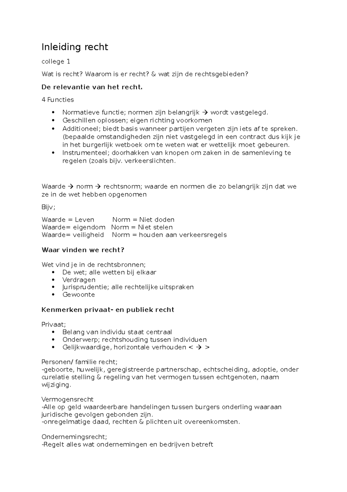 Inleiding recht aantekeningen - Inleiding recht college 1 Wat is recht ...