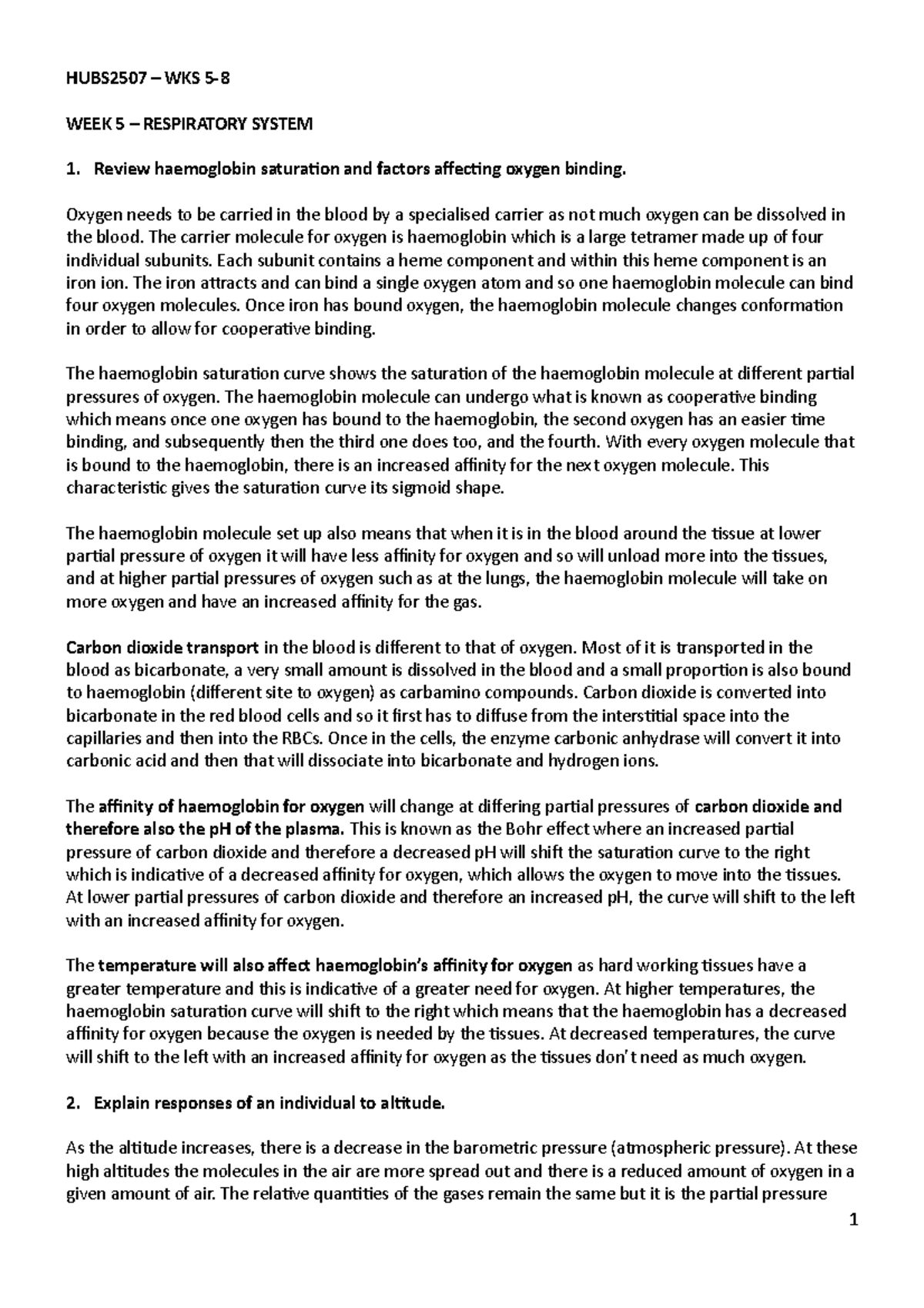 HUBS2507 WKS 5-8 - Summary notes from lecture material covered from ...