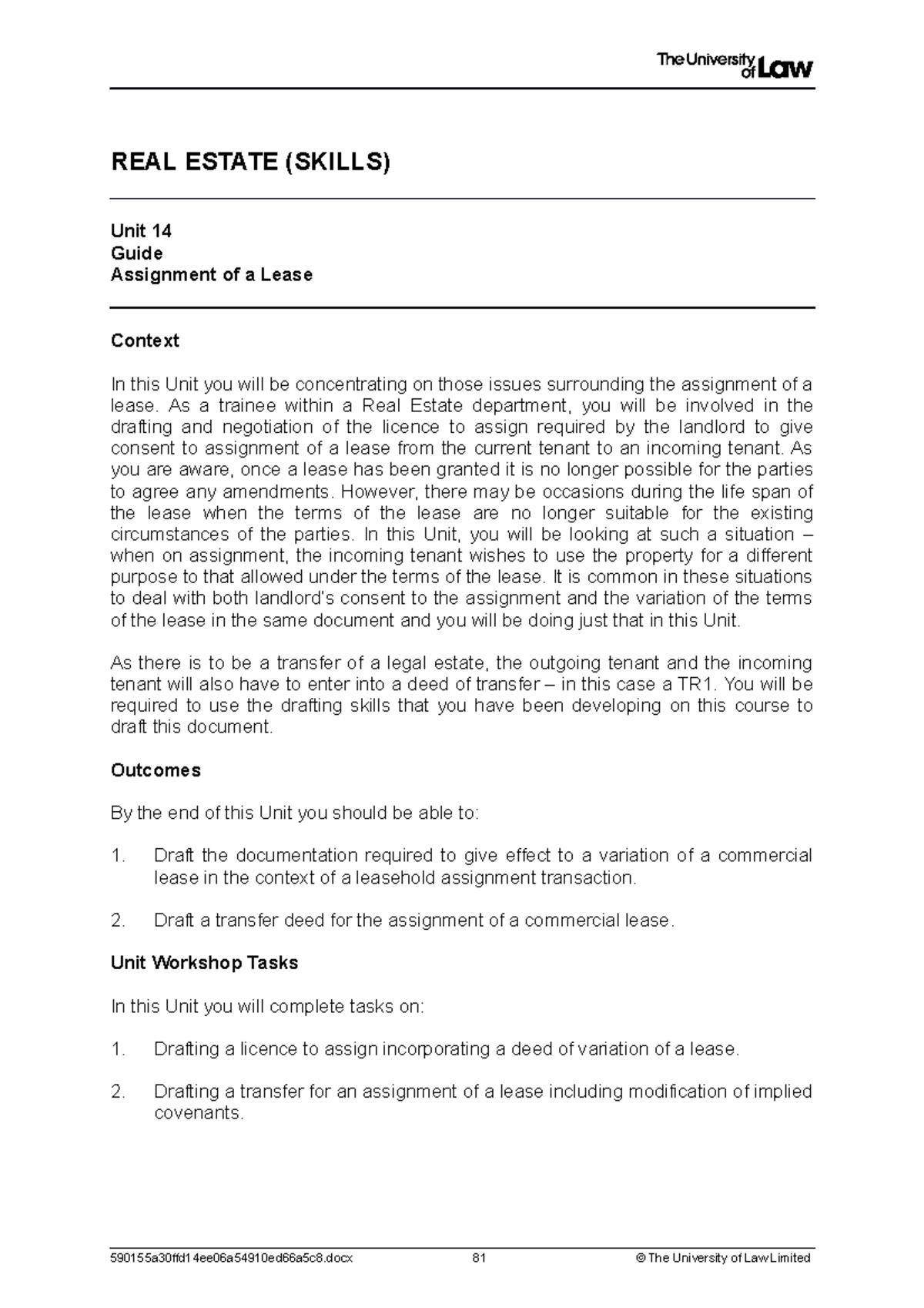 Workshop Guide RE ws 14 Blank - REAL ESTATE (SKILLS) Unit 14 Guide ...