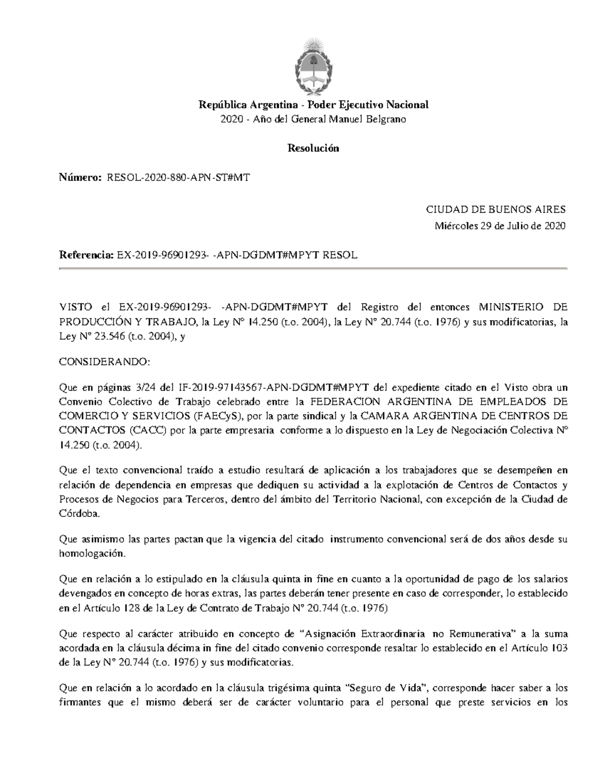 convenio colectivo de trabajo call center homologacion - República ...