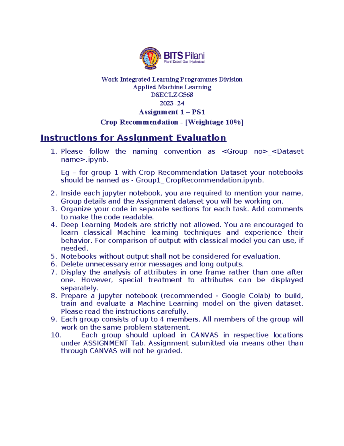 Assingment 1 PS08 Crop recomendation - Work Integrated Learning ...