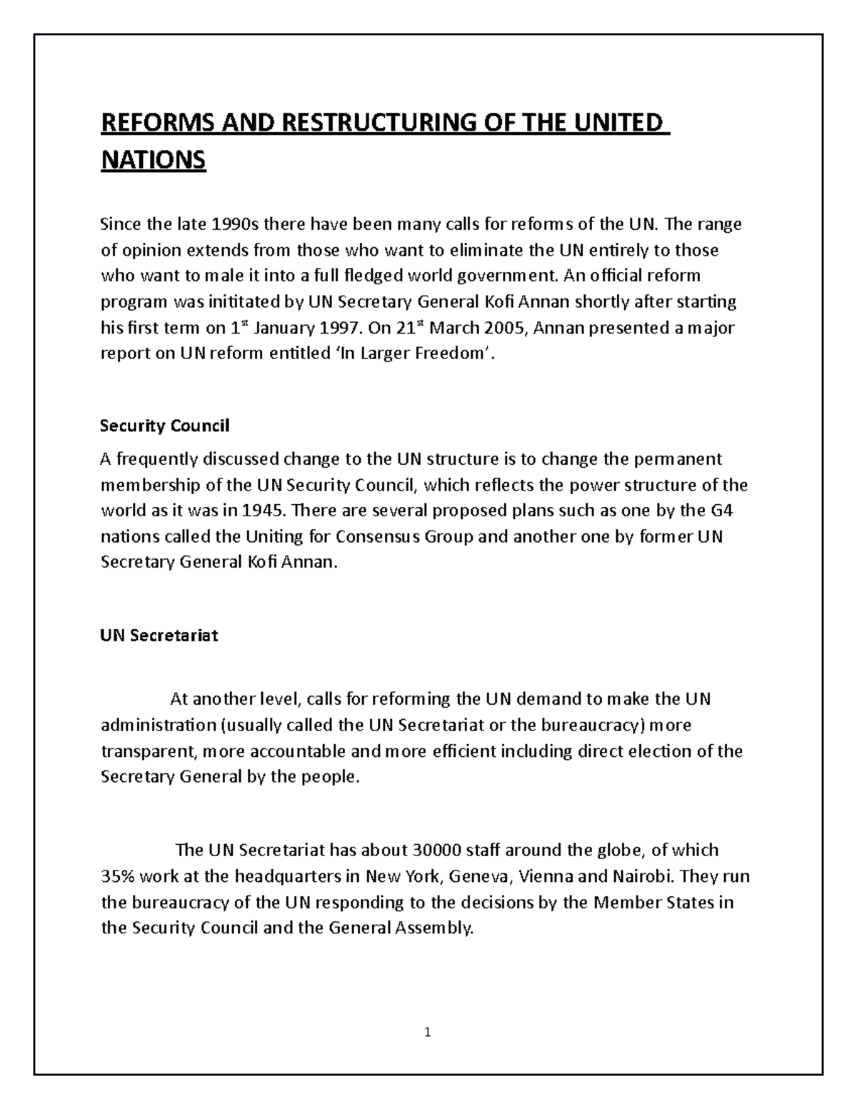 Reforms AND Restructuring OF THE United Nations - REFORMS AND ...