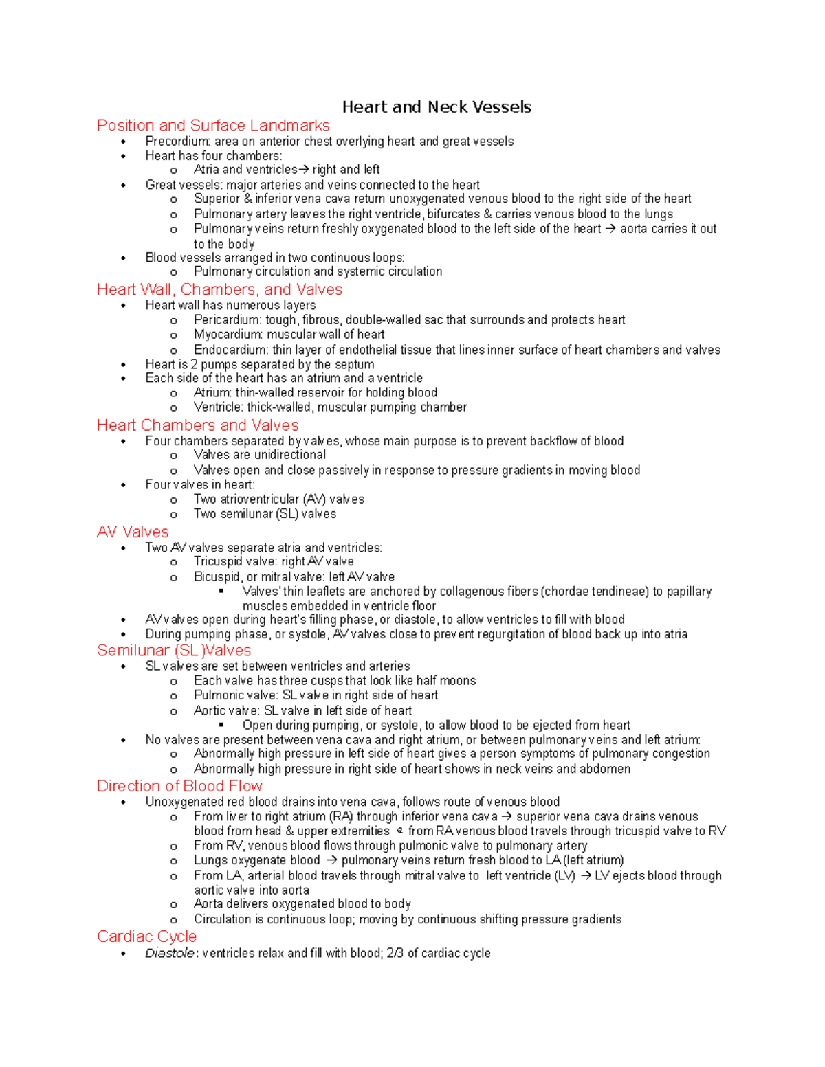 Cardiovascular notes - Heart and Neck Vessels Position and Surface ...