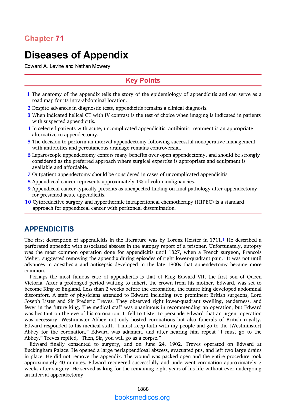 Apendice - Chapter 71 Diseases of Appendix Edward A. Levine and Nathan Mowery Key Points 1 The ...