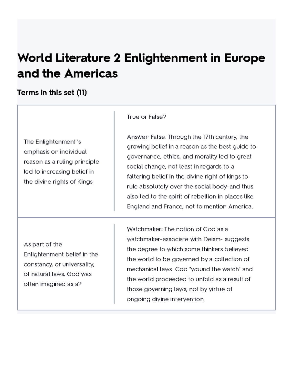 World Literature 2 Enlightenment in Europe and the Americas Flashcards ...