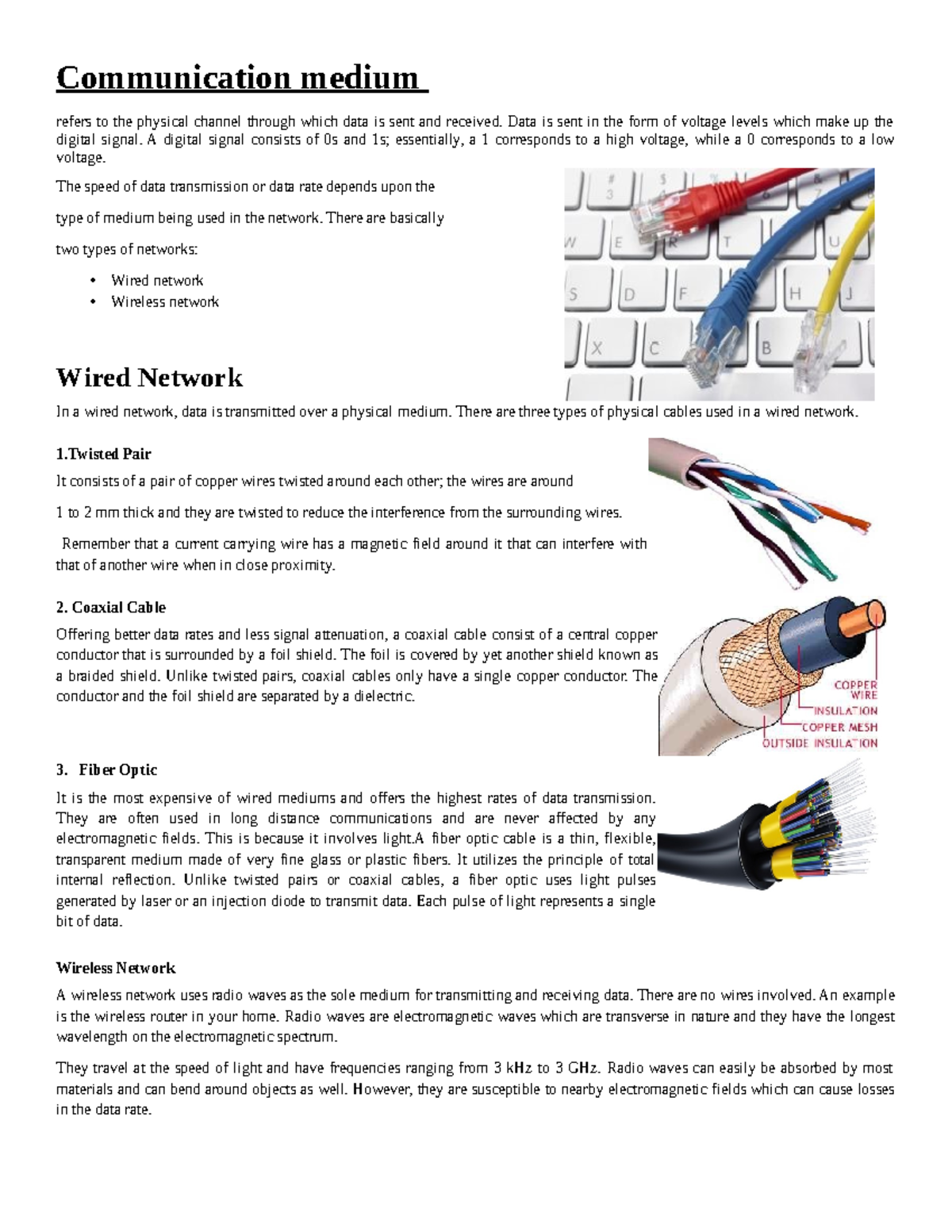 Communication Network - Communication medium refers to the physical ...
