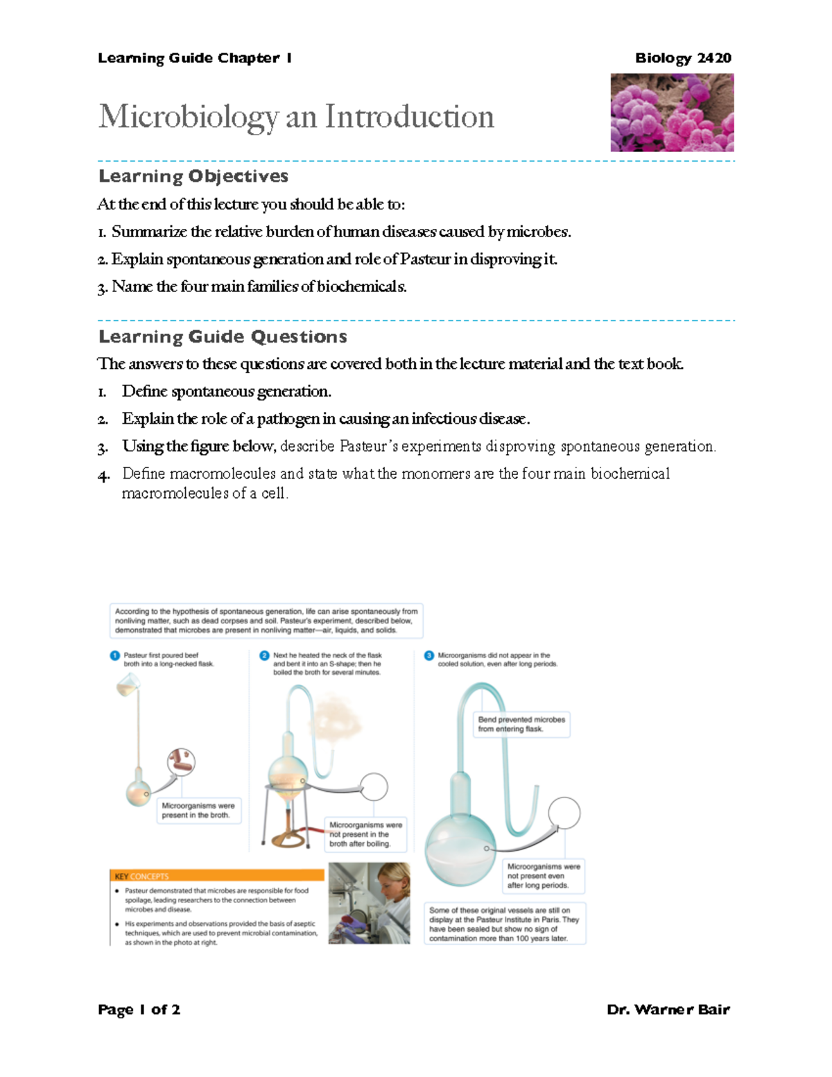 Biology 2420 Learning Guide Chapter 1: Microbiology Intro - Learning ...