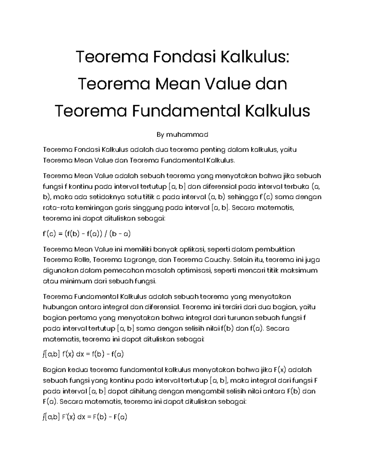 Teorema Fondasi Kalkulus - Teorema Fondasi Kalkulus: Teorema Mean Value ...