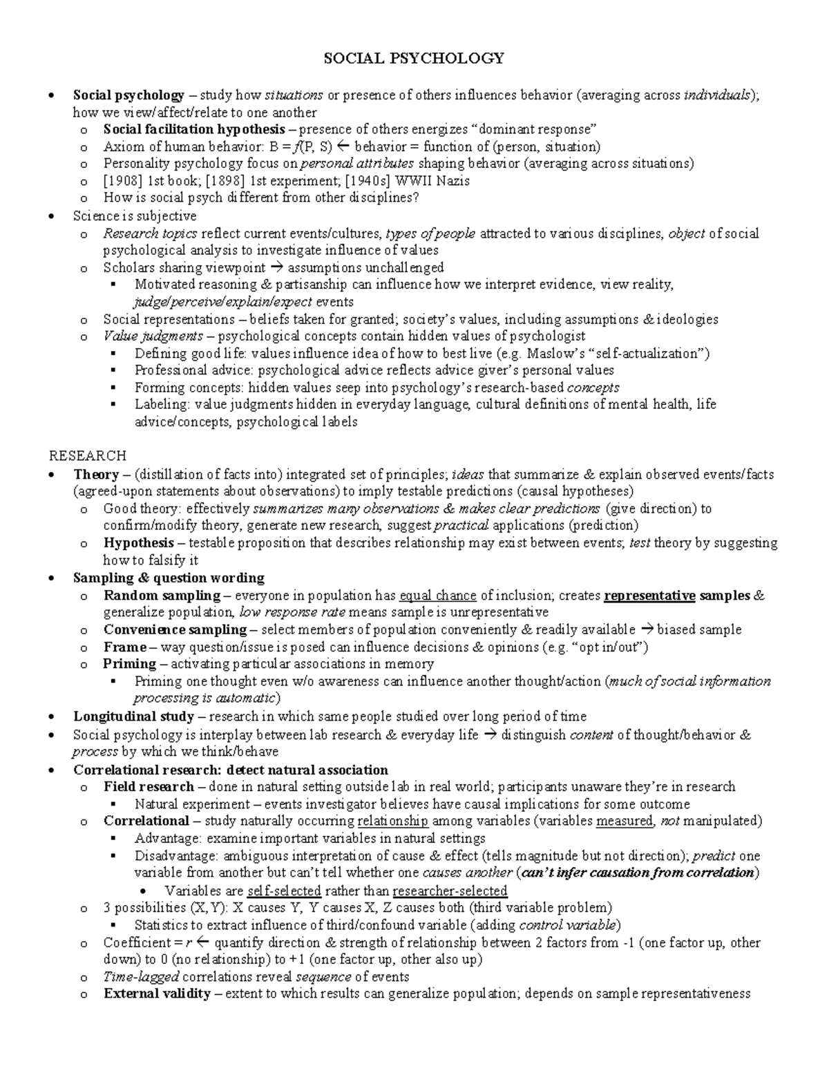 Social Psychology Notes - SOCIAL PSYCHOLOGY Social psychology – study ...