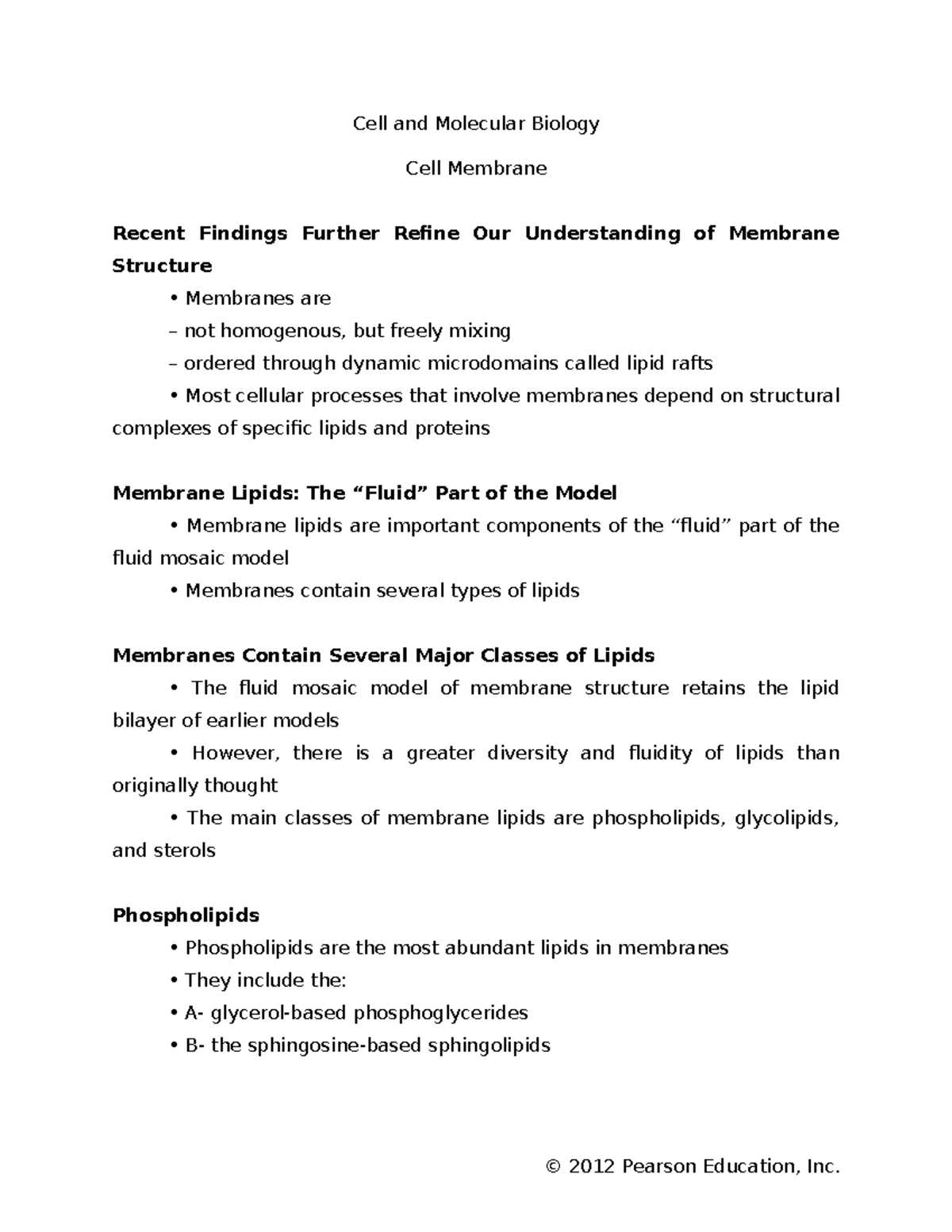 Cell Membrane Sturcture and Chemistry - Cell and Molecular Biology Cell ...