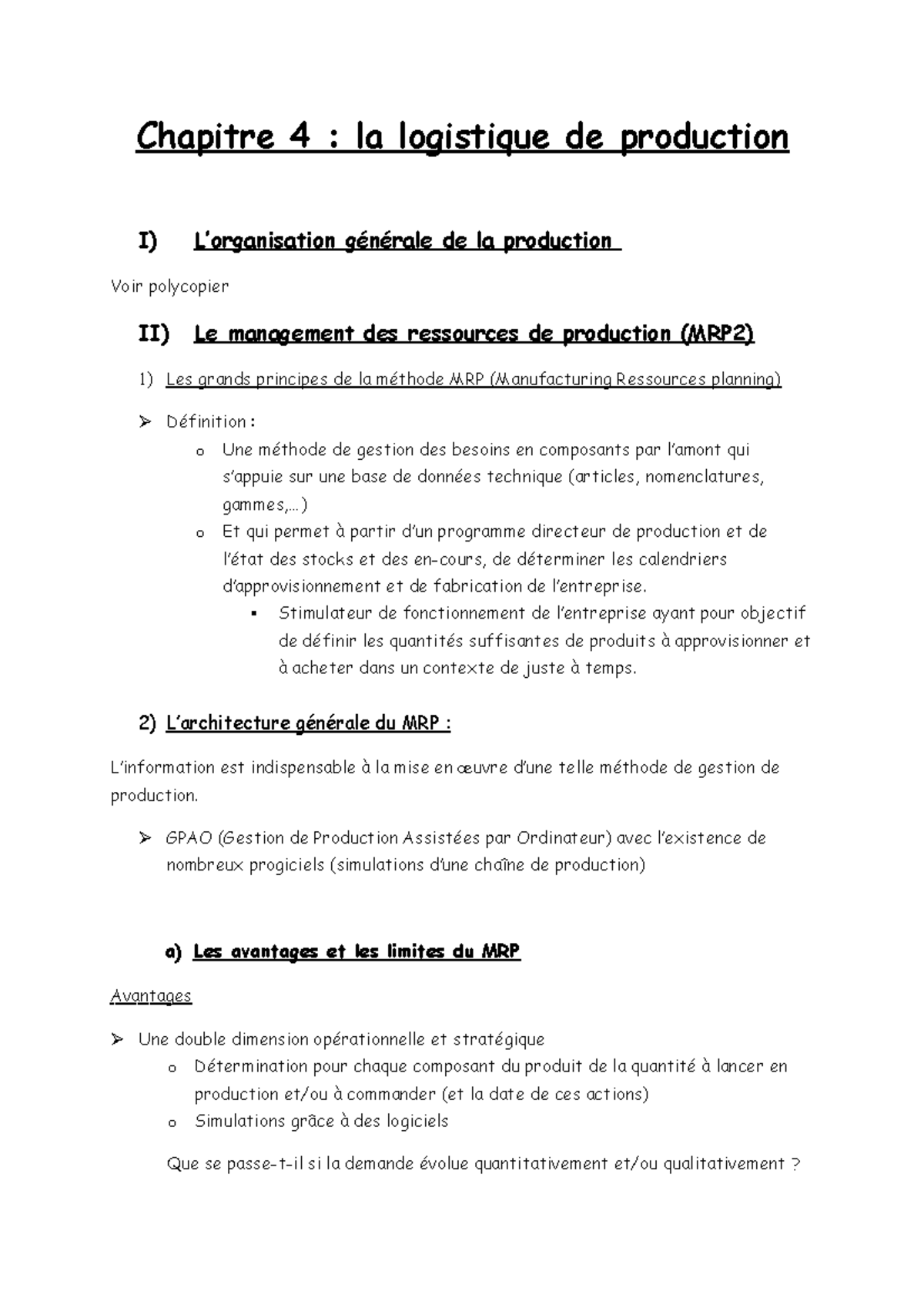 Ch04 La logistique de production - Chapitre 4 : la logistique de ...