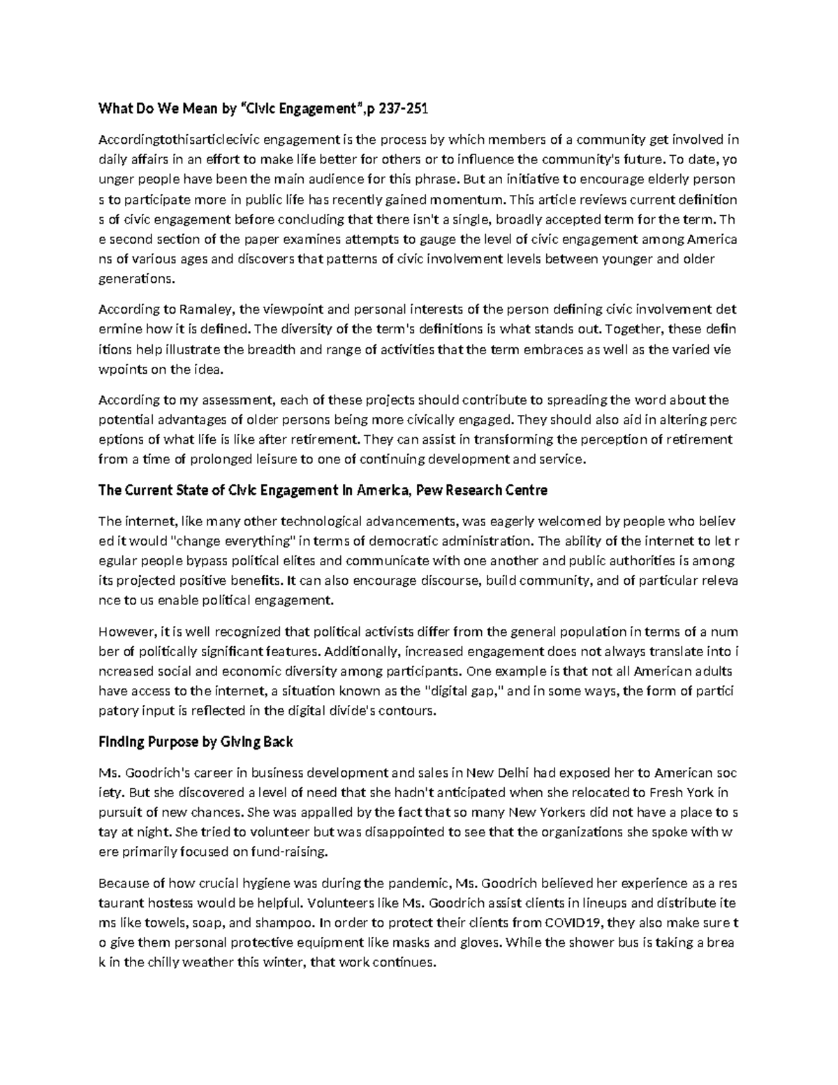 Annotated bibigraphy - novel assignment - What Do We Mean by “Civic ...