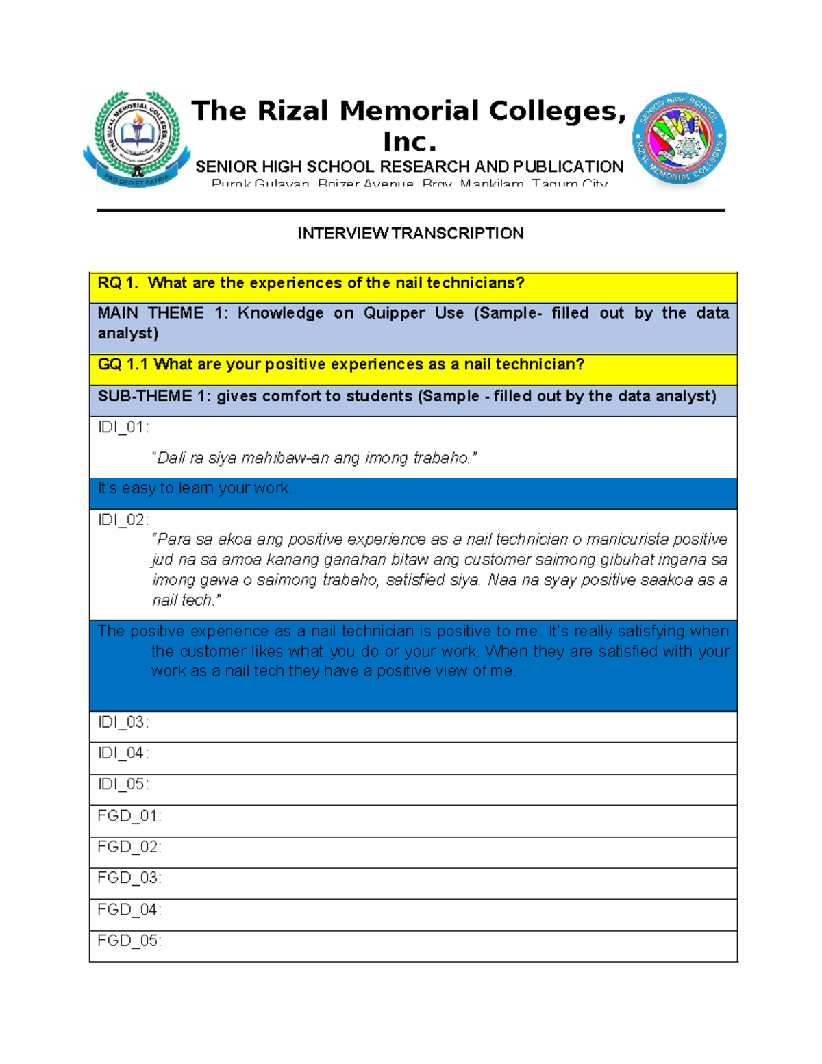 Practical Research Interview Transcription Sample - INTERVIEW ...