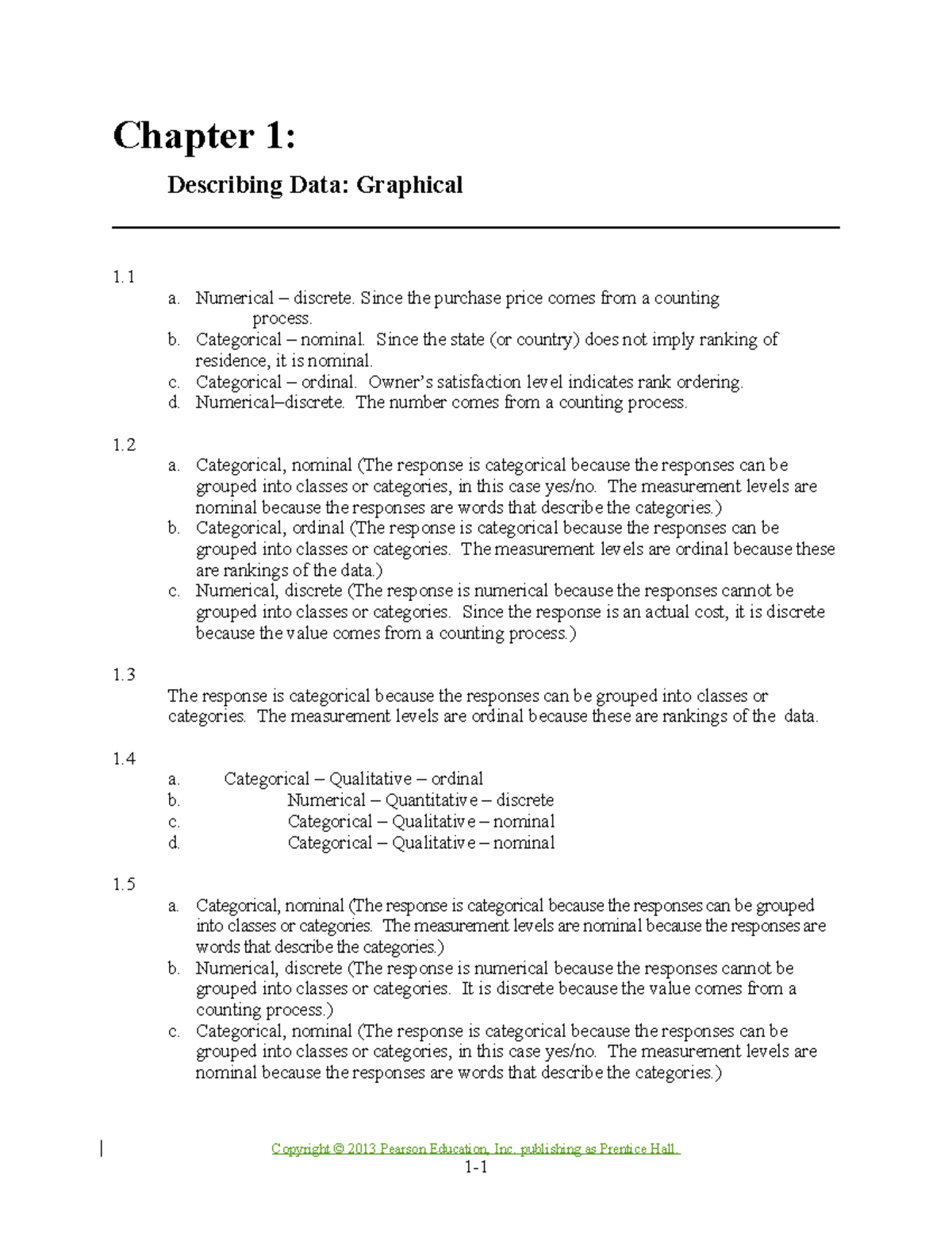 Newbold stat8 ism 01 - Chapter Solutions for Chapter 1 - Statistics for ...