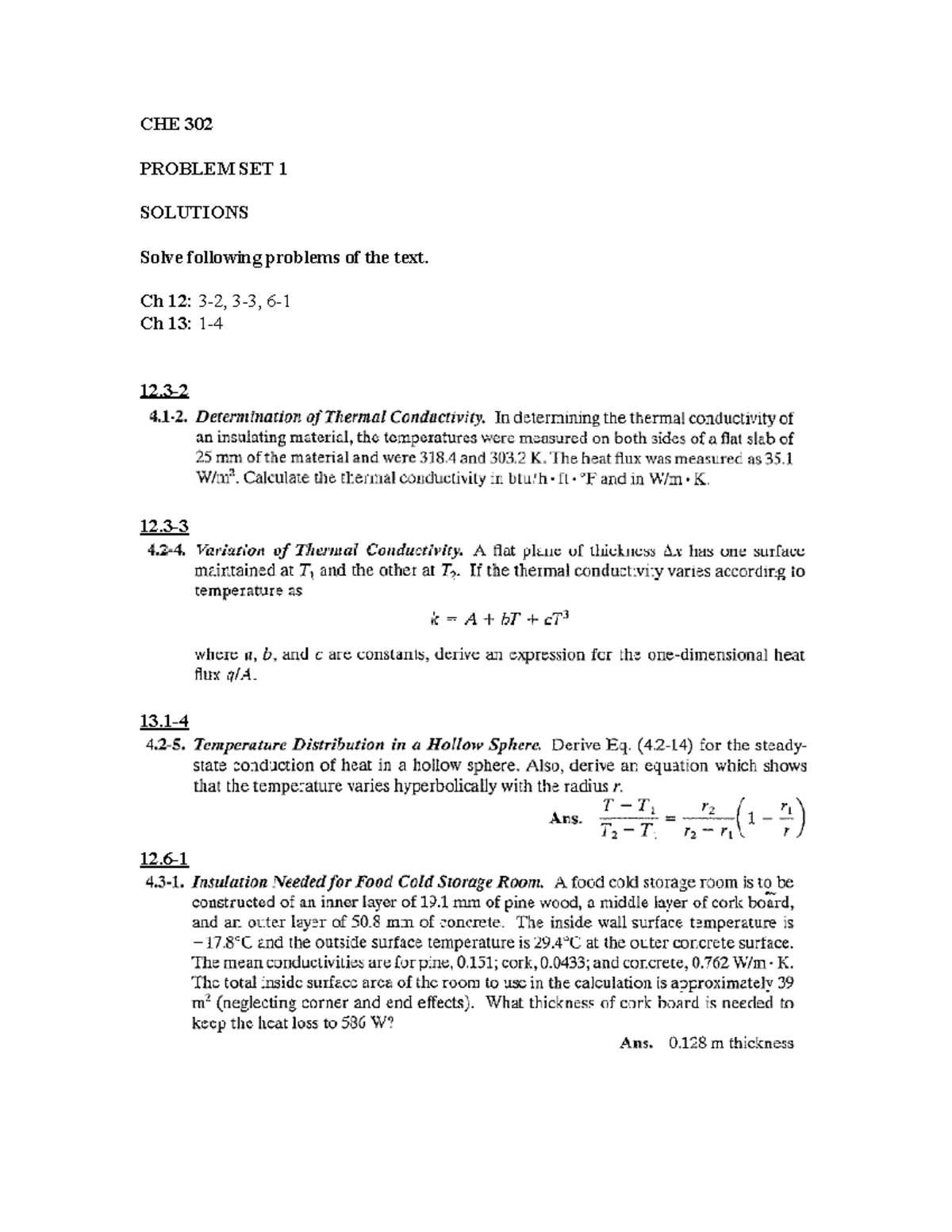 Problem set 1 - SOLUTIONS OUTSIDE PROBLEMS 1- Consider steady- state conduction for one ...