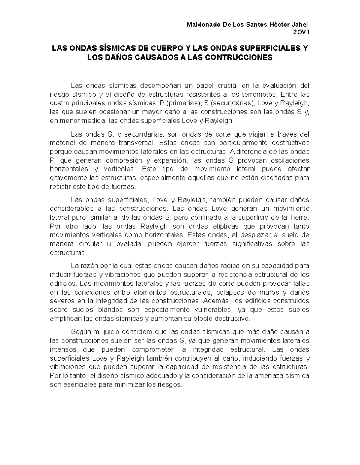 LAS Ondas Sísmicas DE Cuerpo Y LAS Ondas Superficiales Y LOS Daños ...