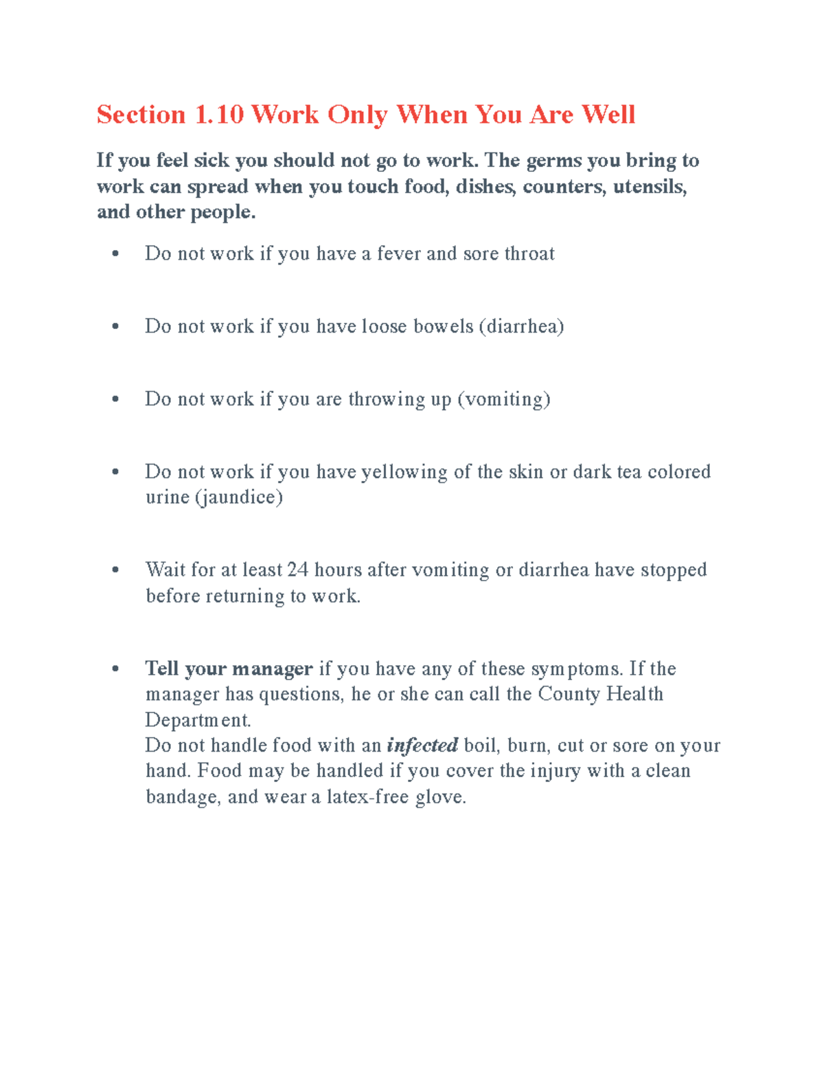 Food3 - textbook - Section 1 Work Only When You Are Well If you feel ...