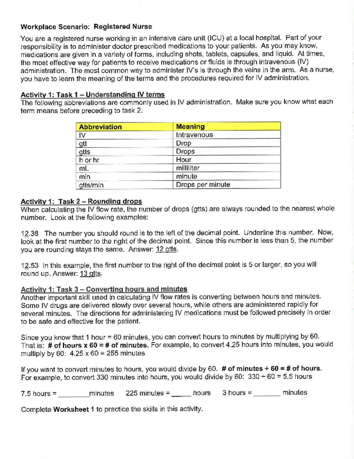 IV Calculation Terms and Conversions Worksheet - NUR1110 - Studocu