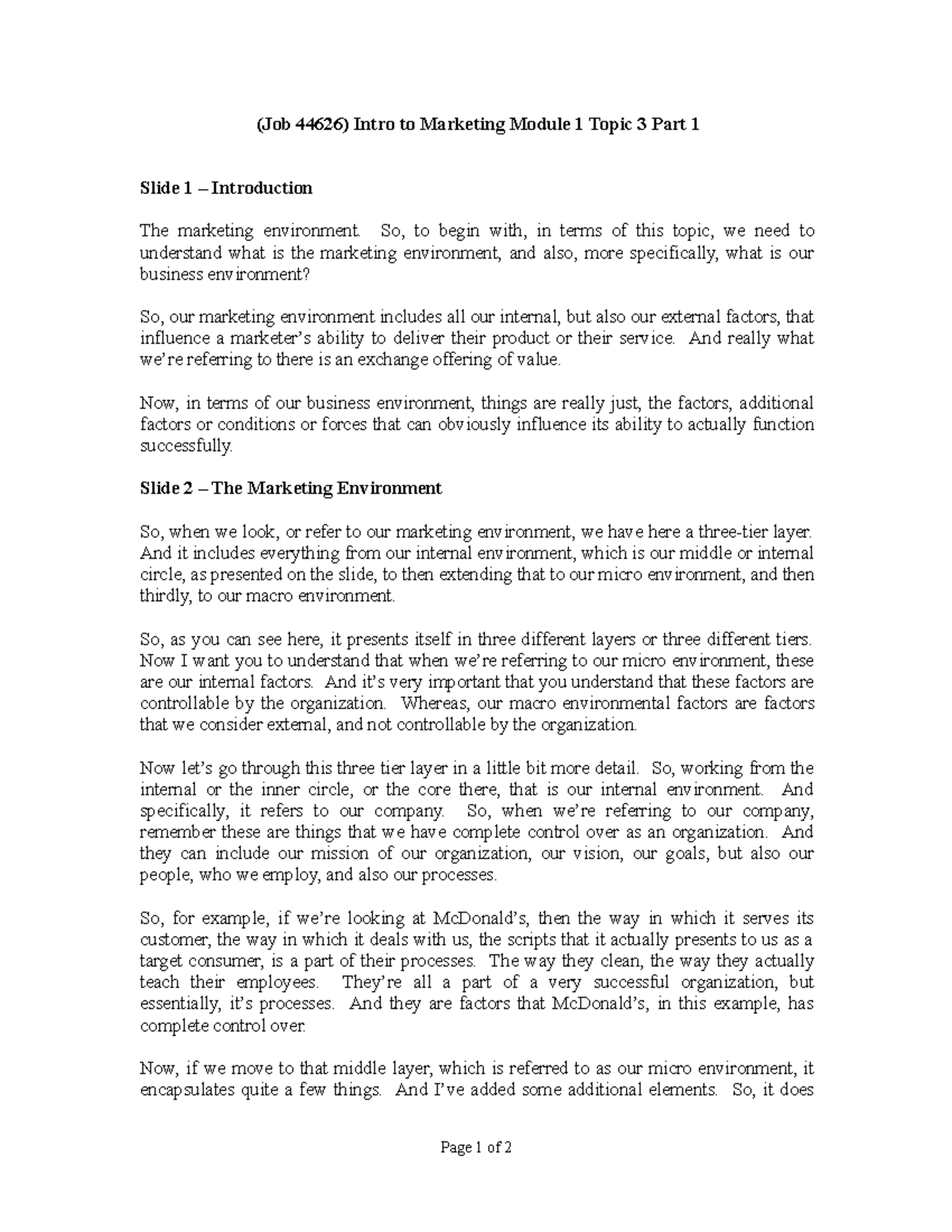 Module 1 Topic 3 Part 1 - (Job 44626) Intro to Marketing Module 1 Topic ...