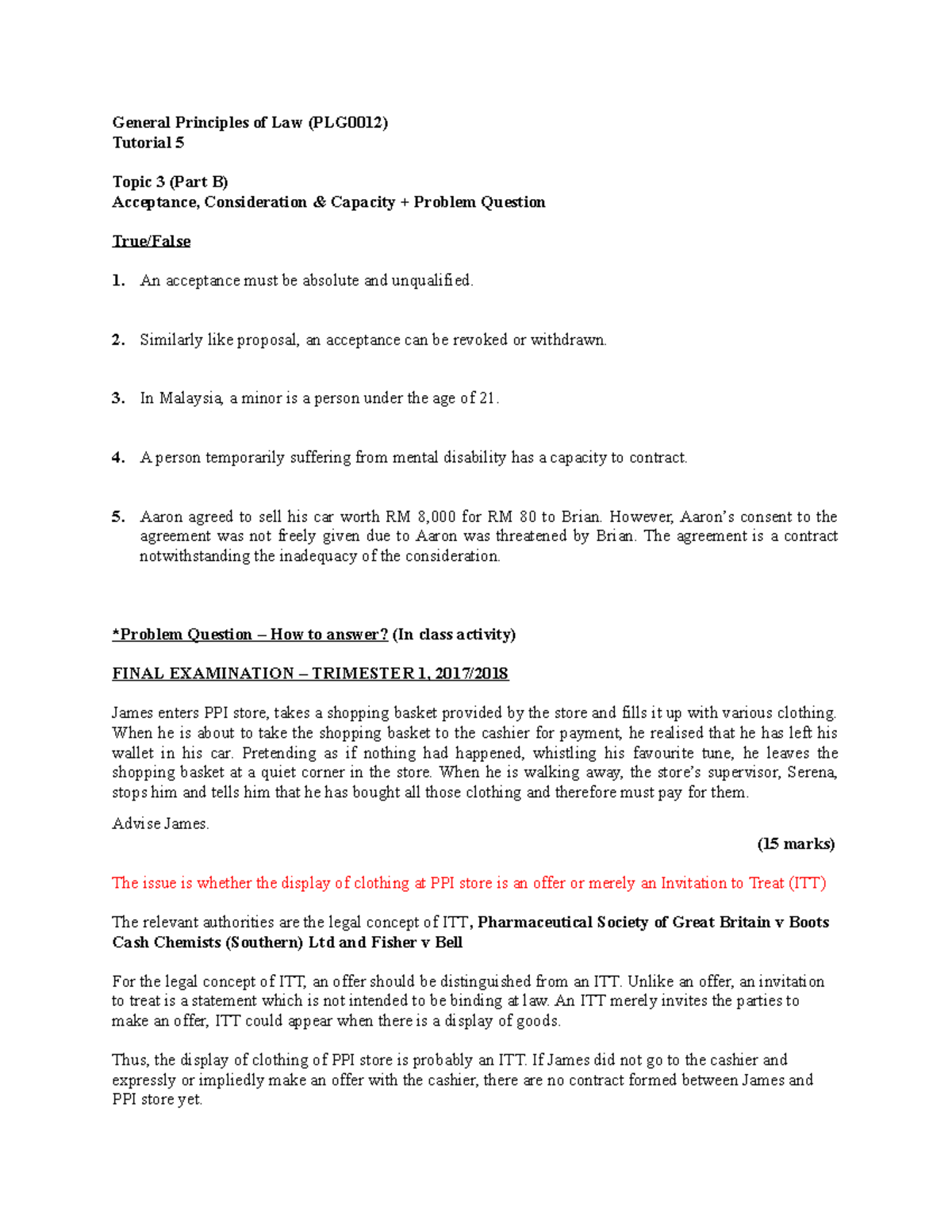 TUT 5 - Topic 3 (PART B) - NOTES - General Principles of Law (PLG0012 ...