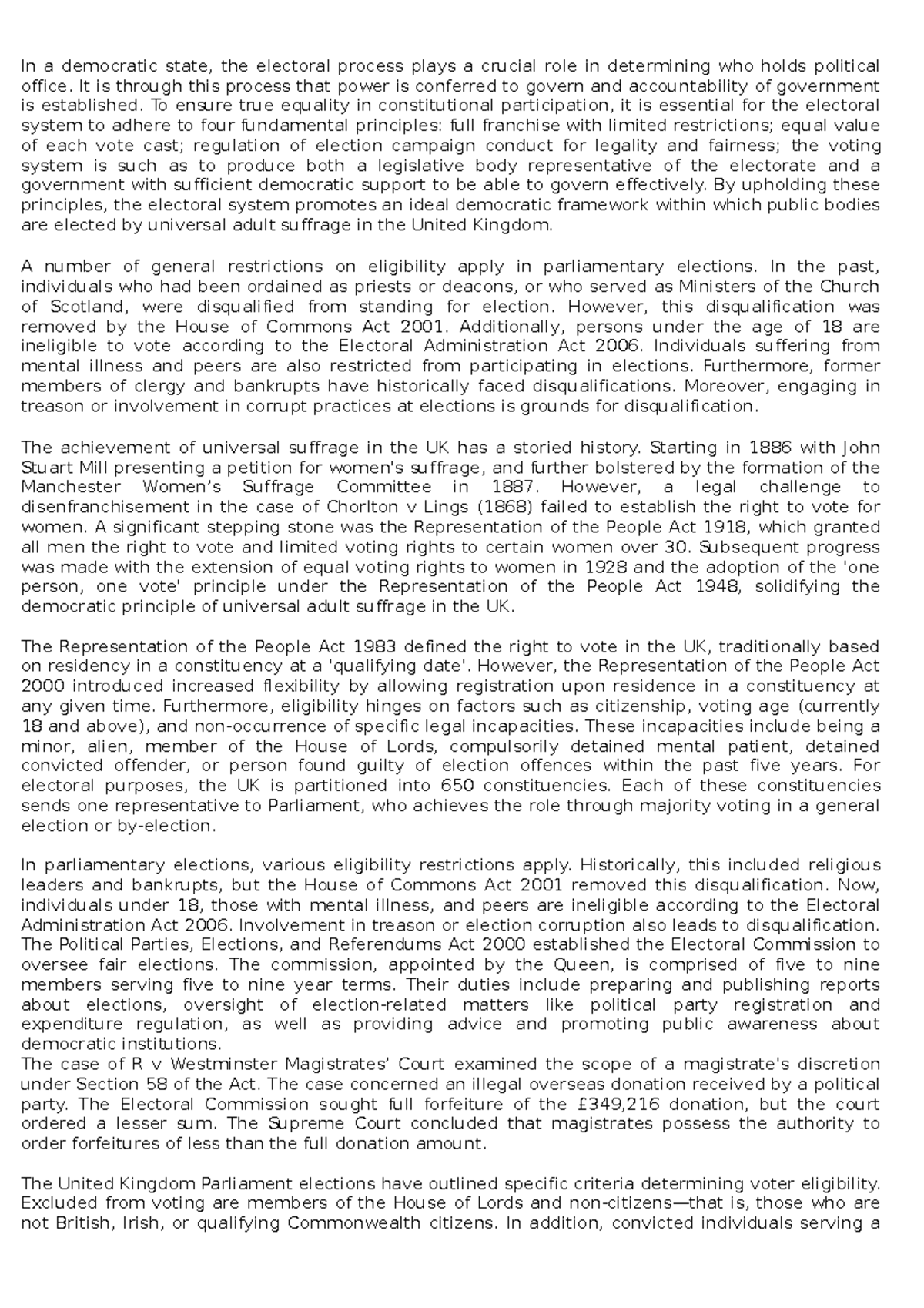 The Electoral System - lmao - In a democratic state, the electoral ...