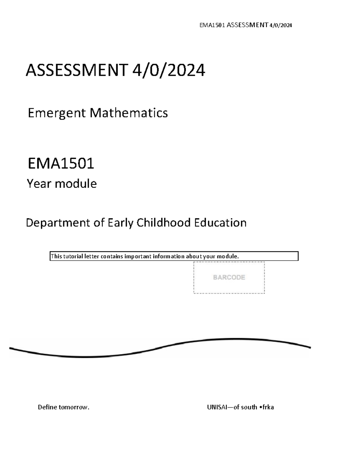 Document - Mip - EMA1501 ASSESSMENT 4/0/ ASSESSMENT 4/0/ Emergent ...