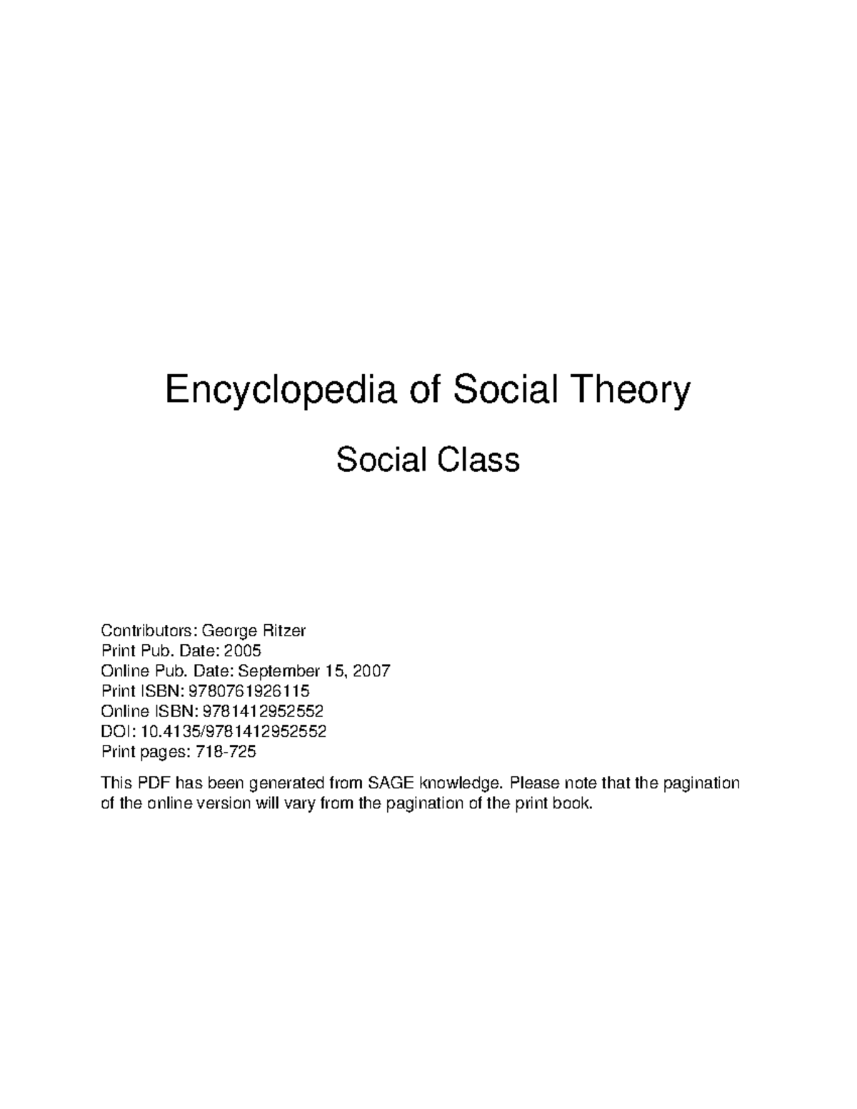 Social Class - reading for wk2 poverty and inequality - Encyclopedia of ...