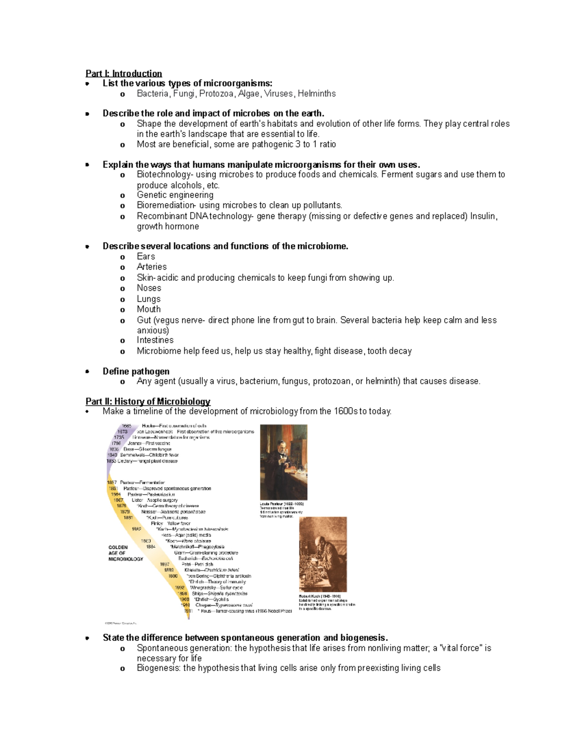 Microbiology Study Guide - Part I: Introduction List the various types ...
