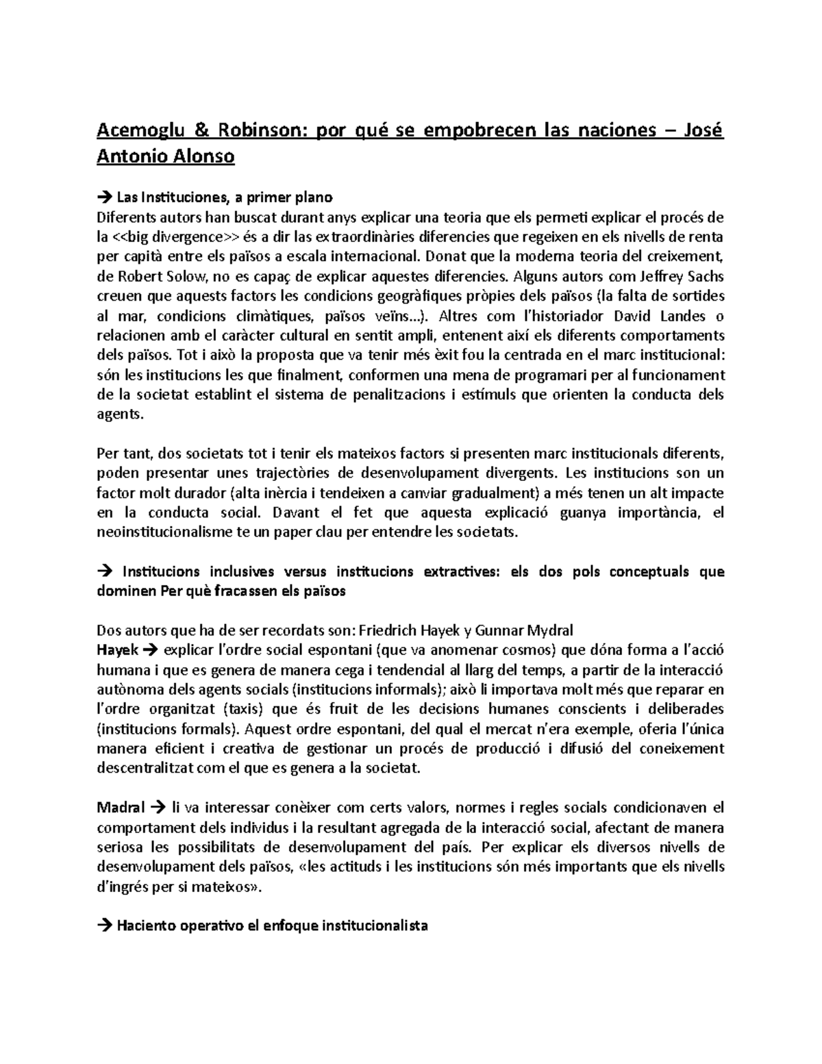 Acemoglu - Resumen Lectura - Acemoglu & Robinson: por qué se empobrecen las naciones – Jos é ...