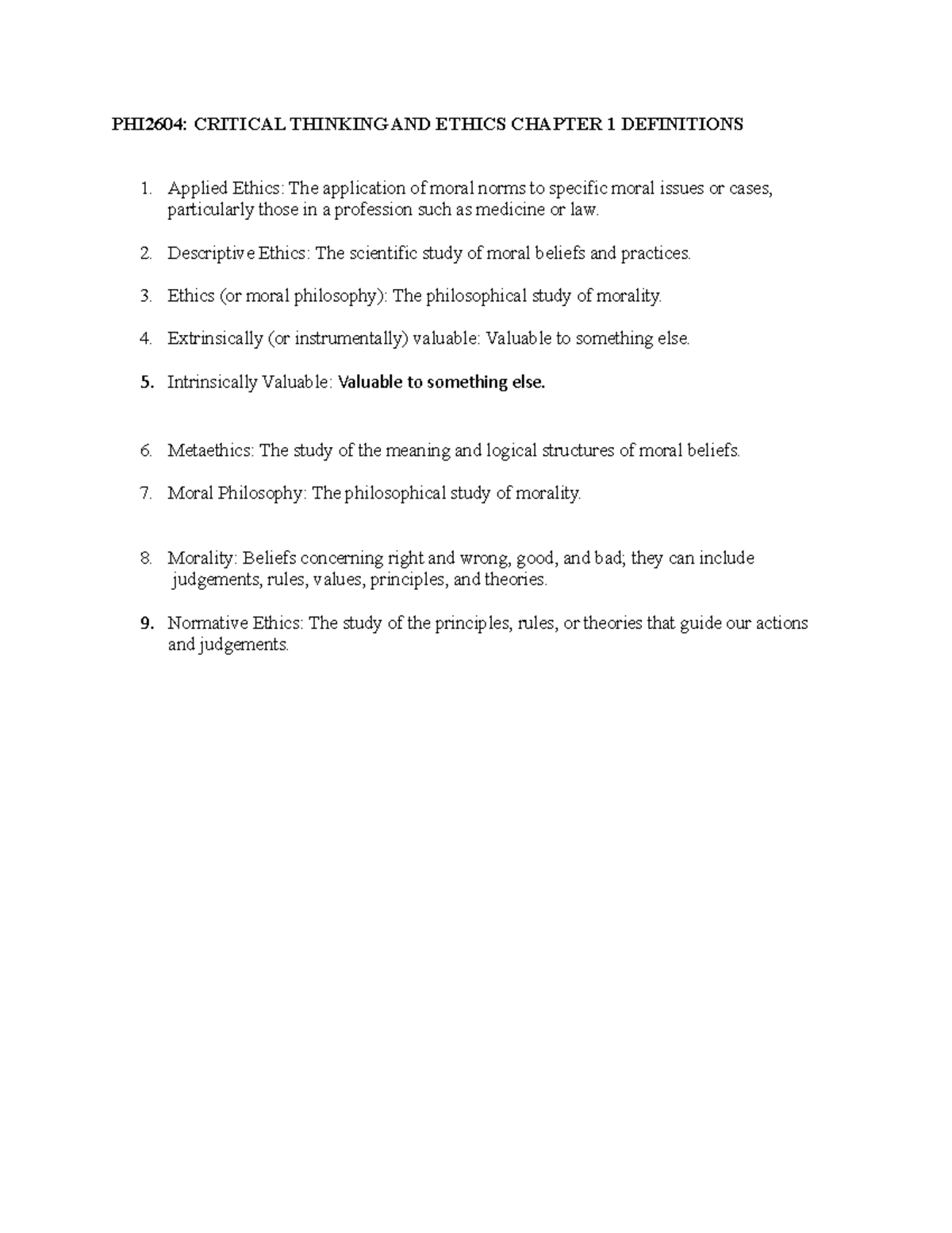 PHI2604 Chapter 1 Definitions - PHI2604: CRITICAL THINKING AND ETHICS ...