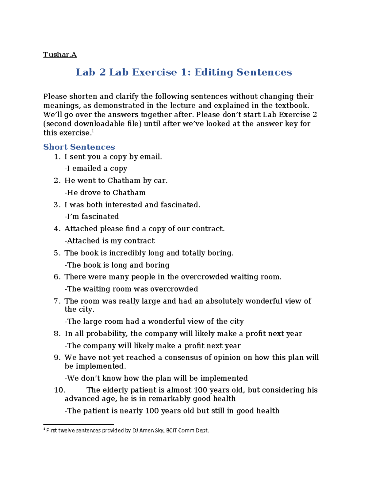 Module 2 Lab Exercise 1 Editing Sentences Tushar - Tushar Lab 2 Lab ...