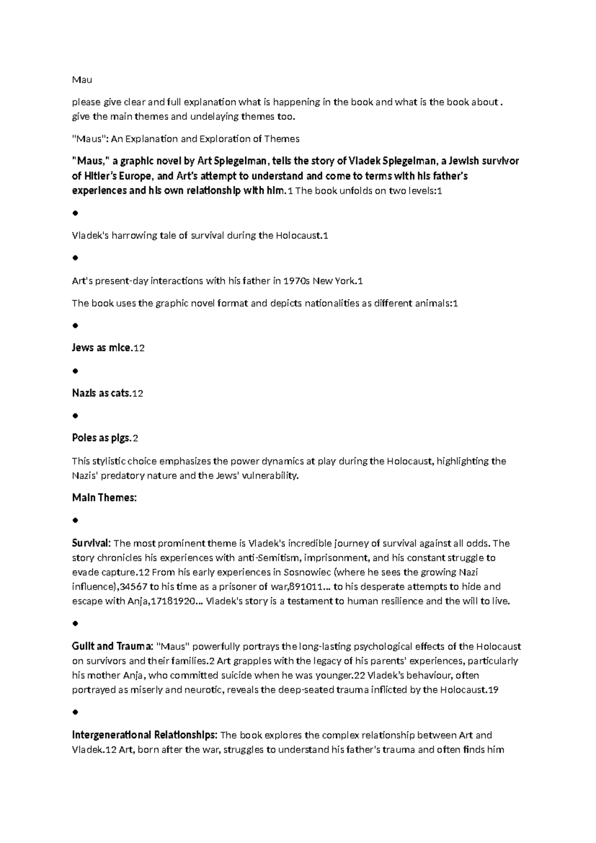 Mau notes - Summary Maus - Maus - Mau please give clear and full ...