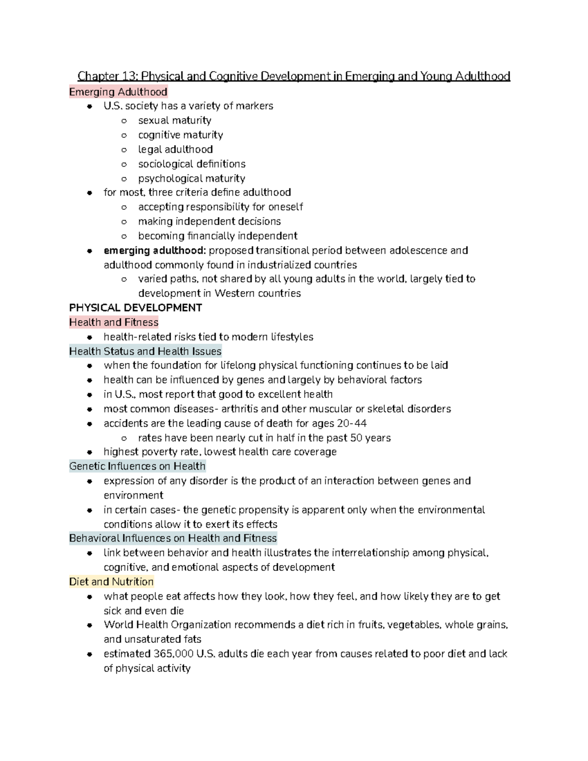 Chapter 13 Notes - Textbook: "Experience Human Devlopment" (Papalia ...