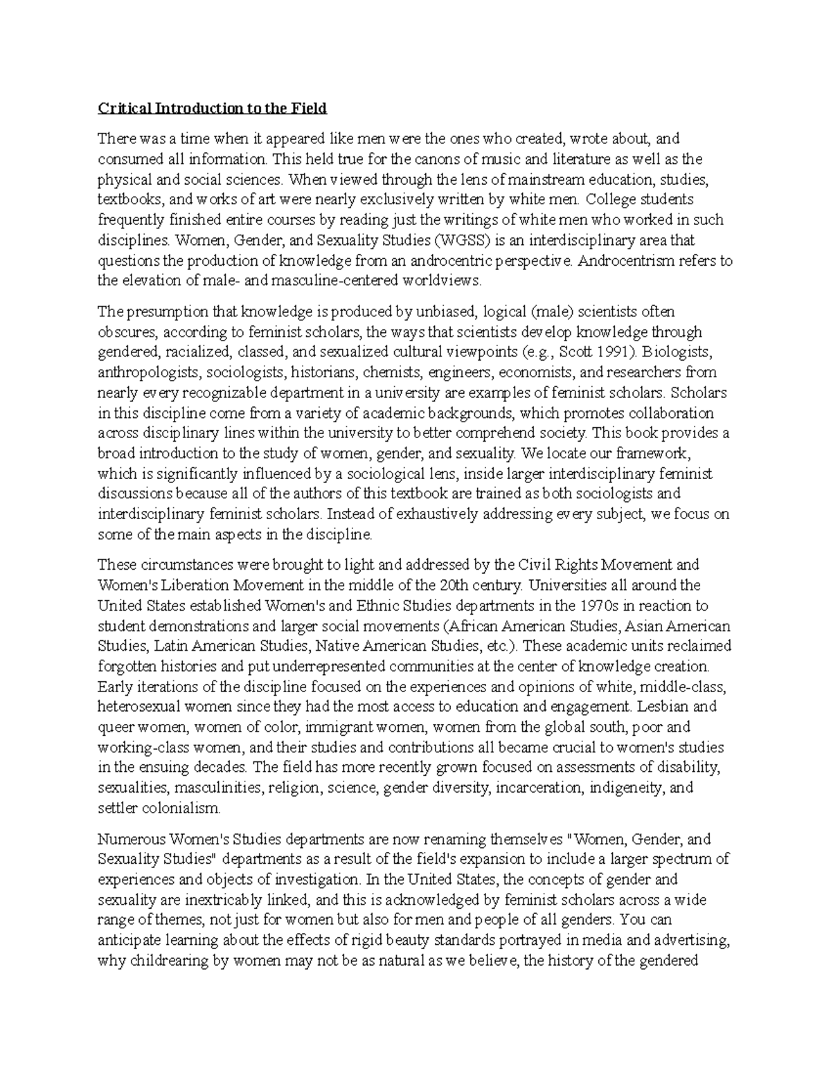 Critical Introduction to the Field - This held true for the canons of ...