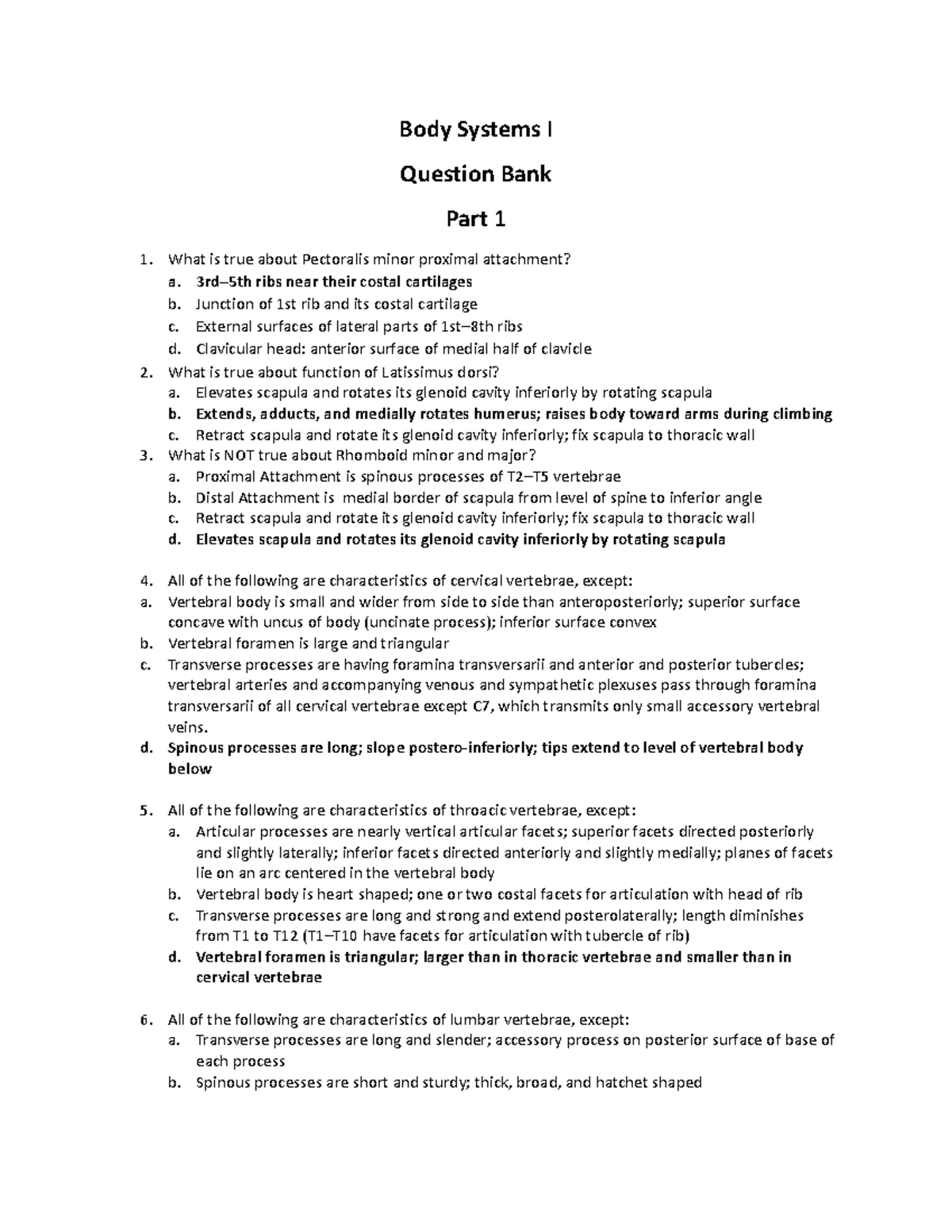 Body Systems I QBank - Body Systems I Question Bank Part 1 What is true ...