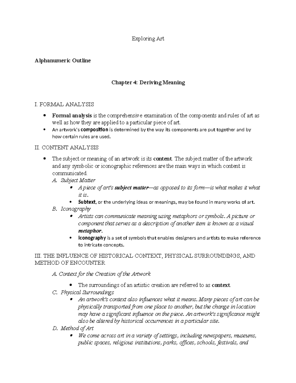 Chapter 4 Deriving Meaning - Exploring Art Alphanumeric Outline Chapter ...