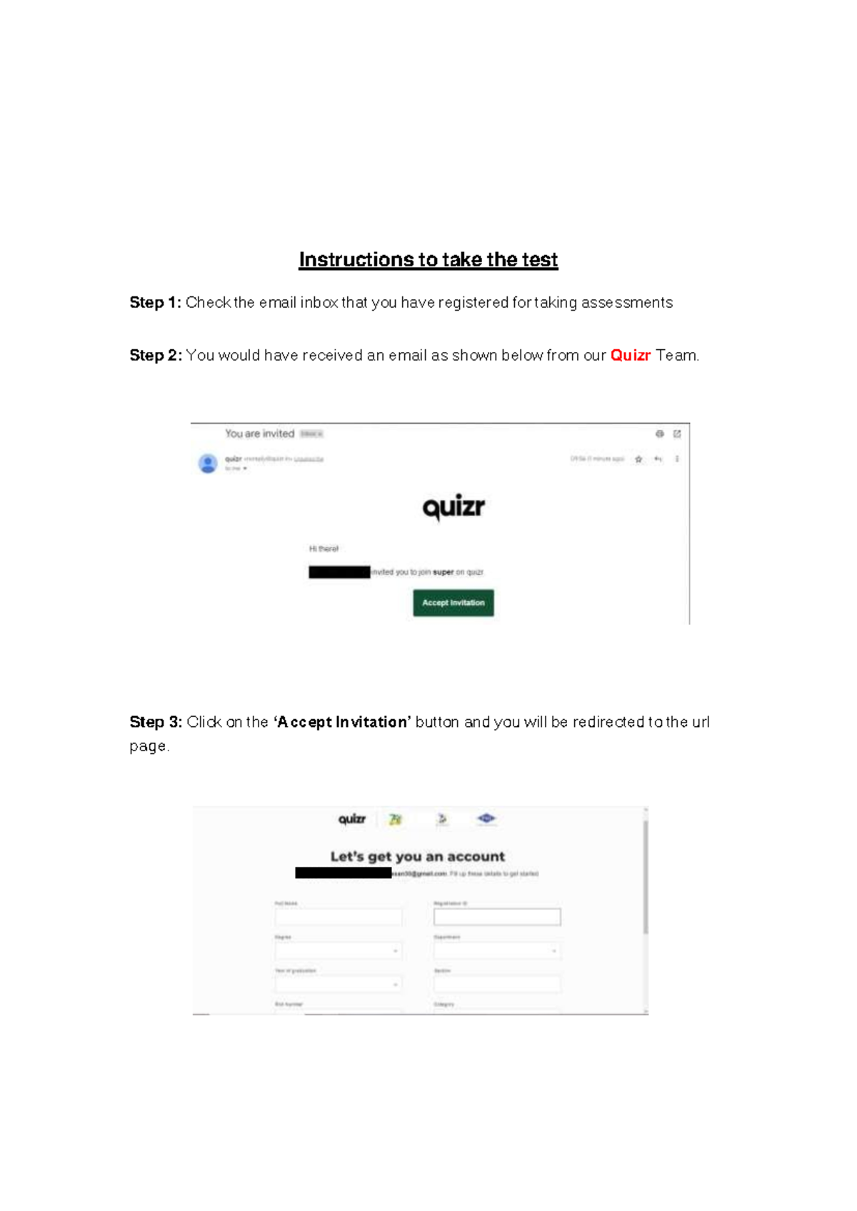 Assessment Guidelines - Instructions to take the test Step 1: Check the ...