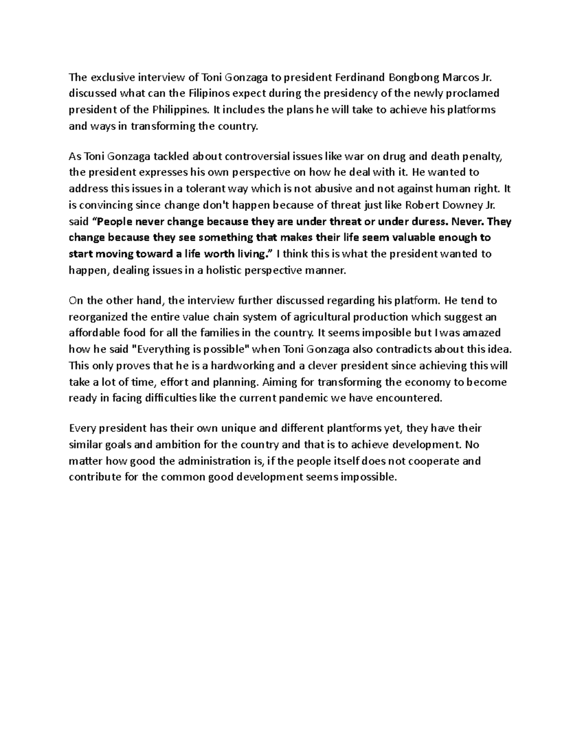 President Bong bong Marcos interview with Toni Gonzaga Essay - The ...
