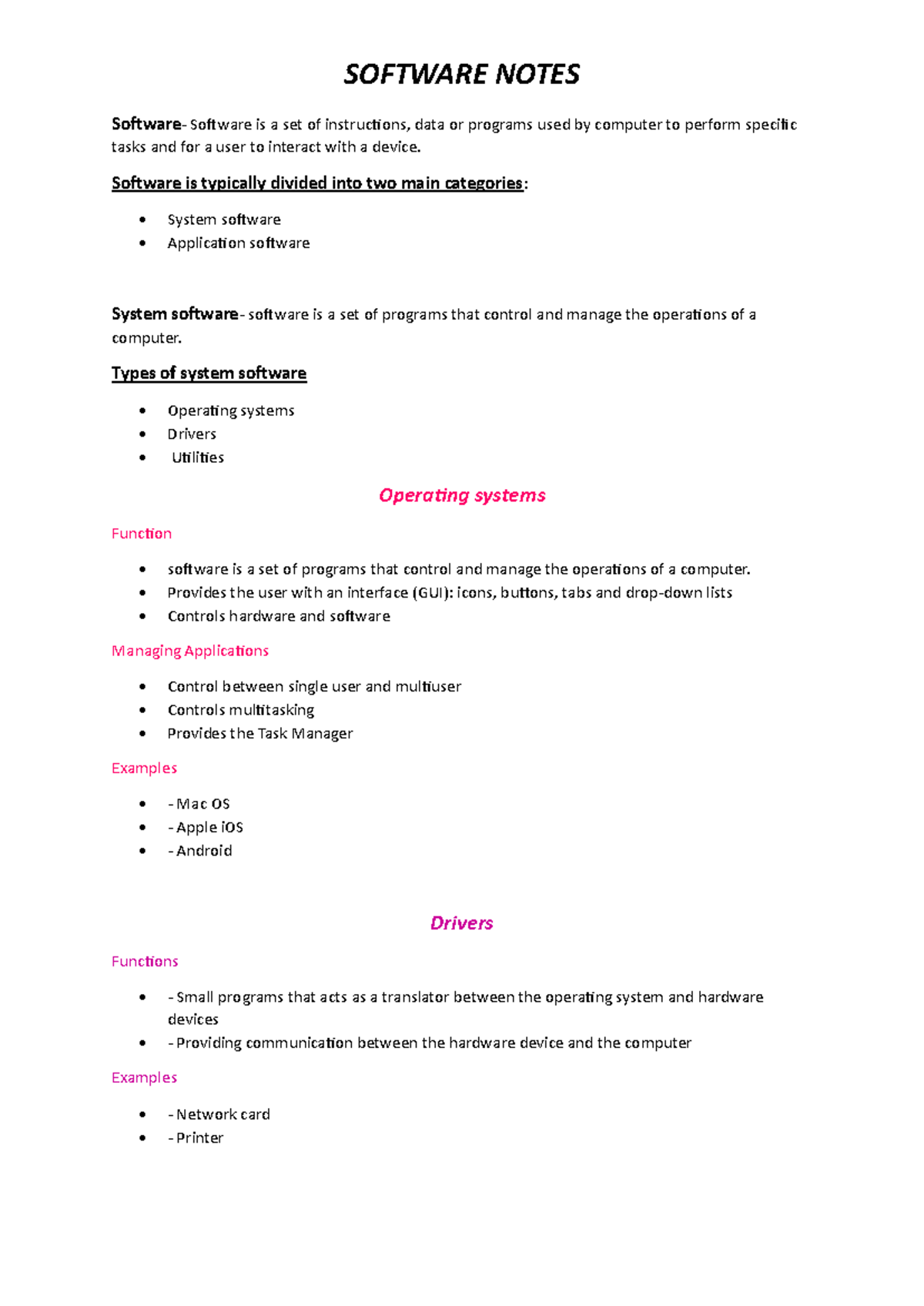 CAT Software Notes 1 - Software- Software is a set of instructions ...
