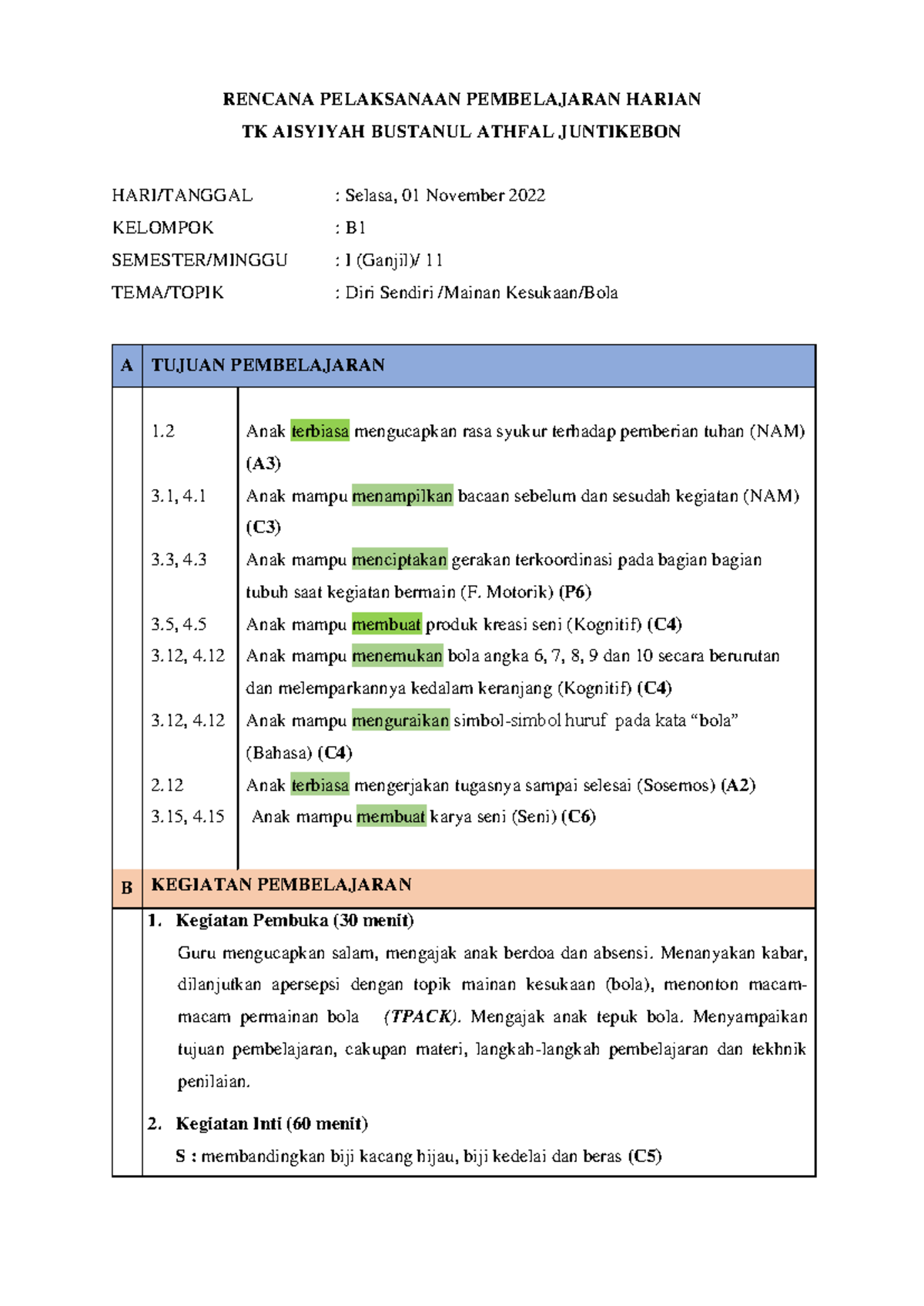 RPPH Tema Ulat TK - RENCANA PELAKSANAAN PEMBELAJARAN HARIAN TK AISYIYAH ...