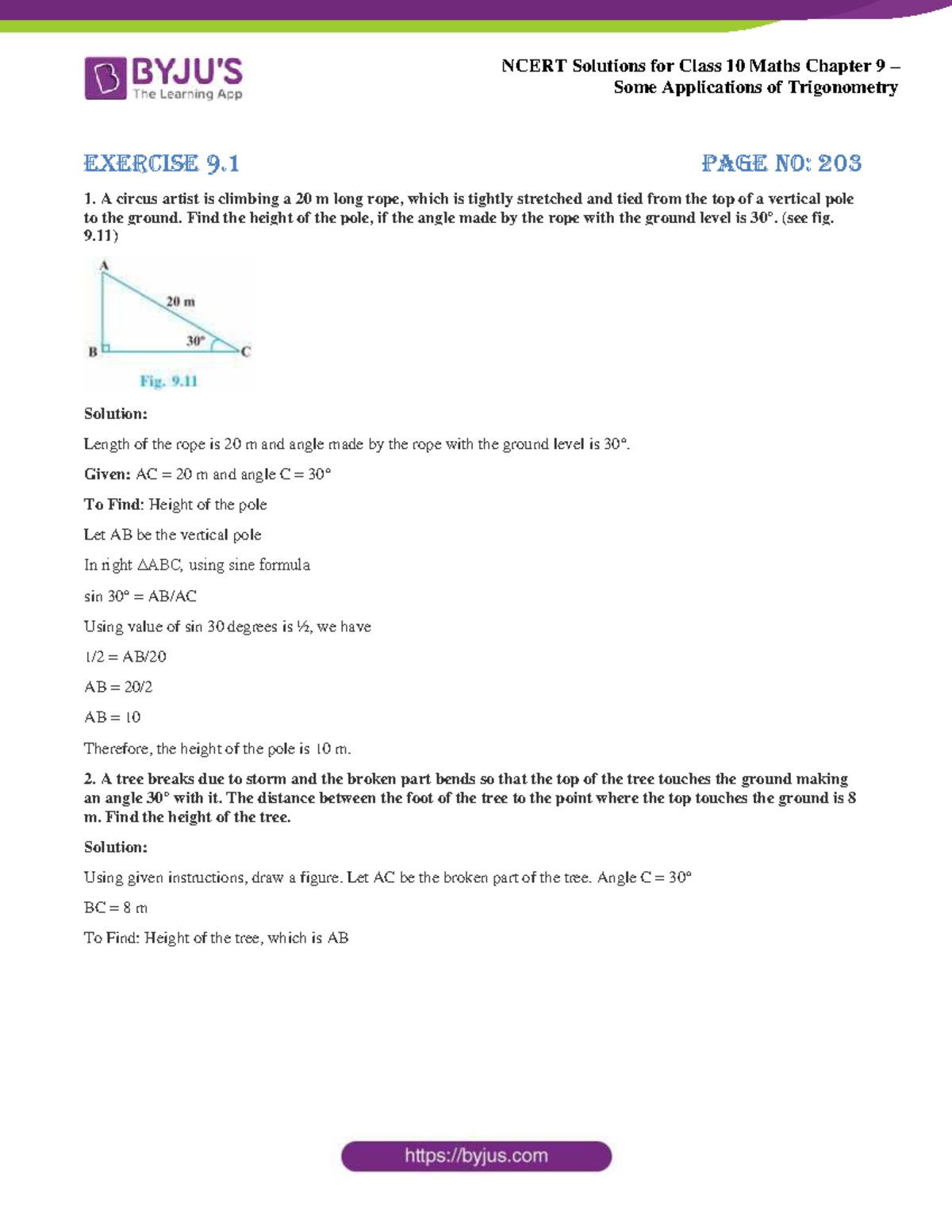 Class 10 Maths Chapter 9 Some Applications Of Trigonometry Some Applications Of Trigonometry
