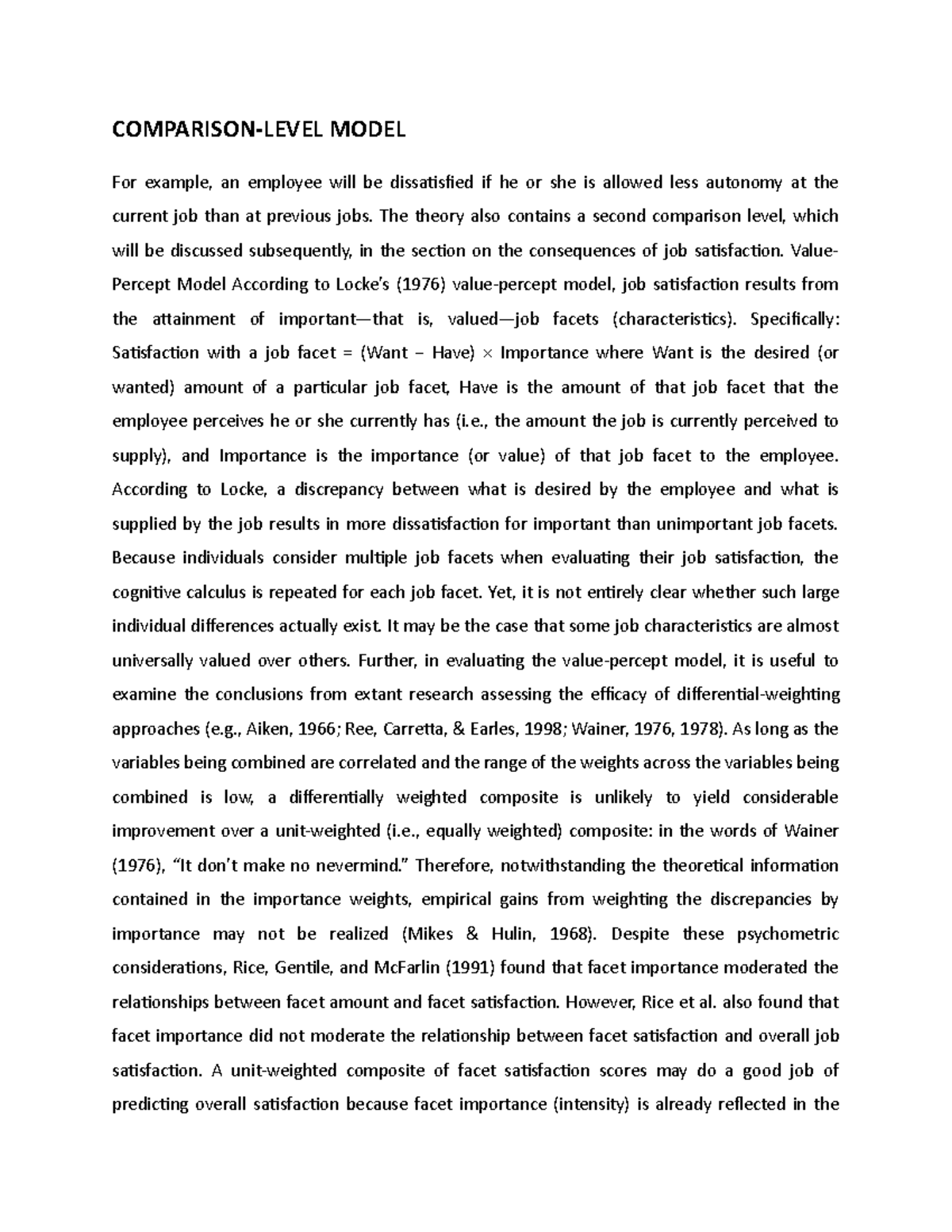 Comparison- Level Model - COMPARISON-LEVEL MODEL For example, an ...