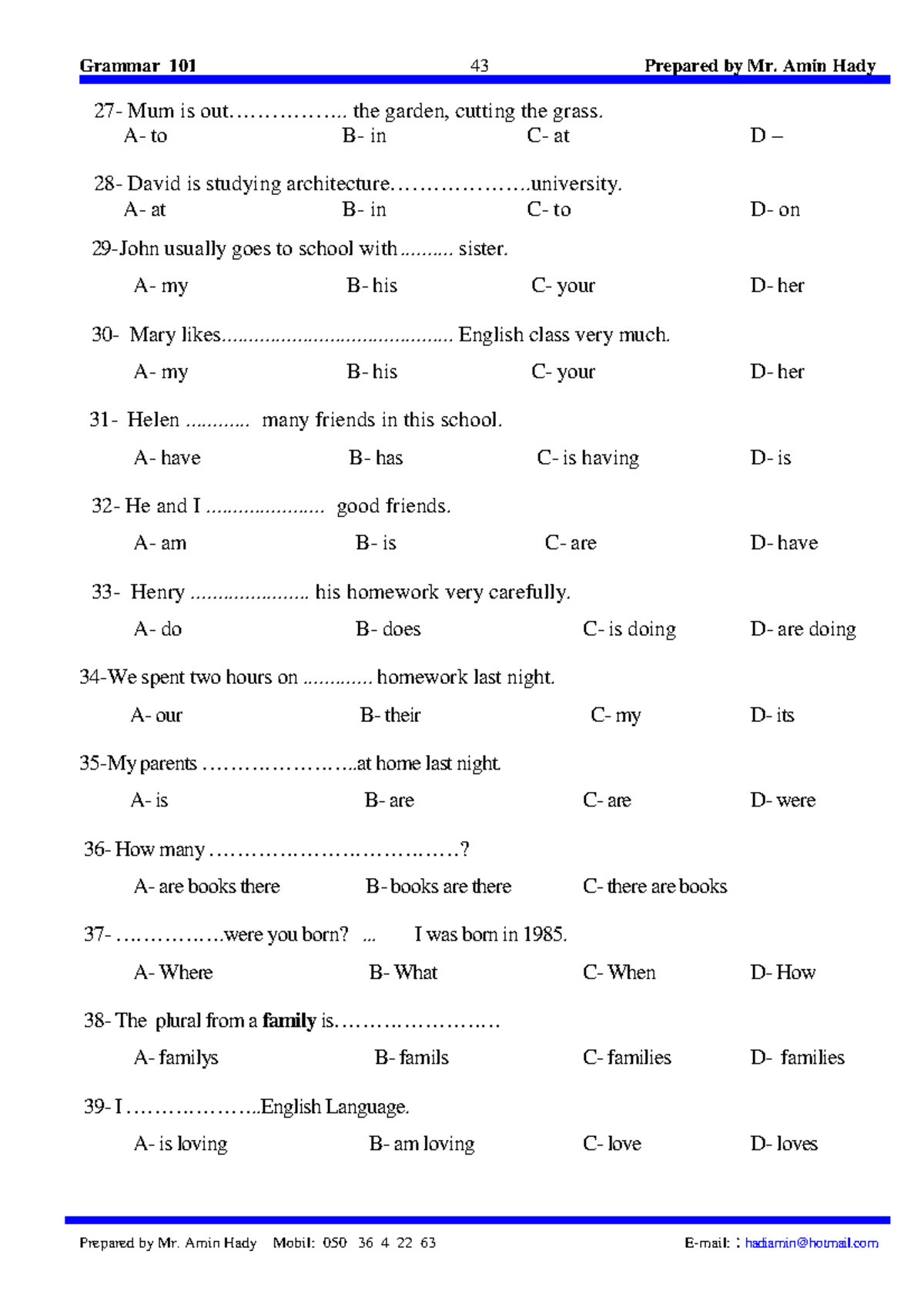101 Grammar-43 - Improve english skills - Grammar 101 Prepared by Mr ...