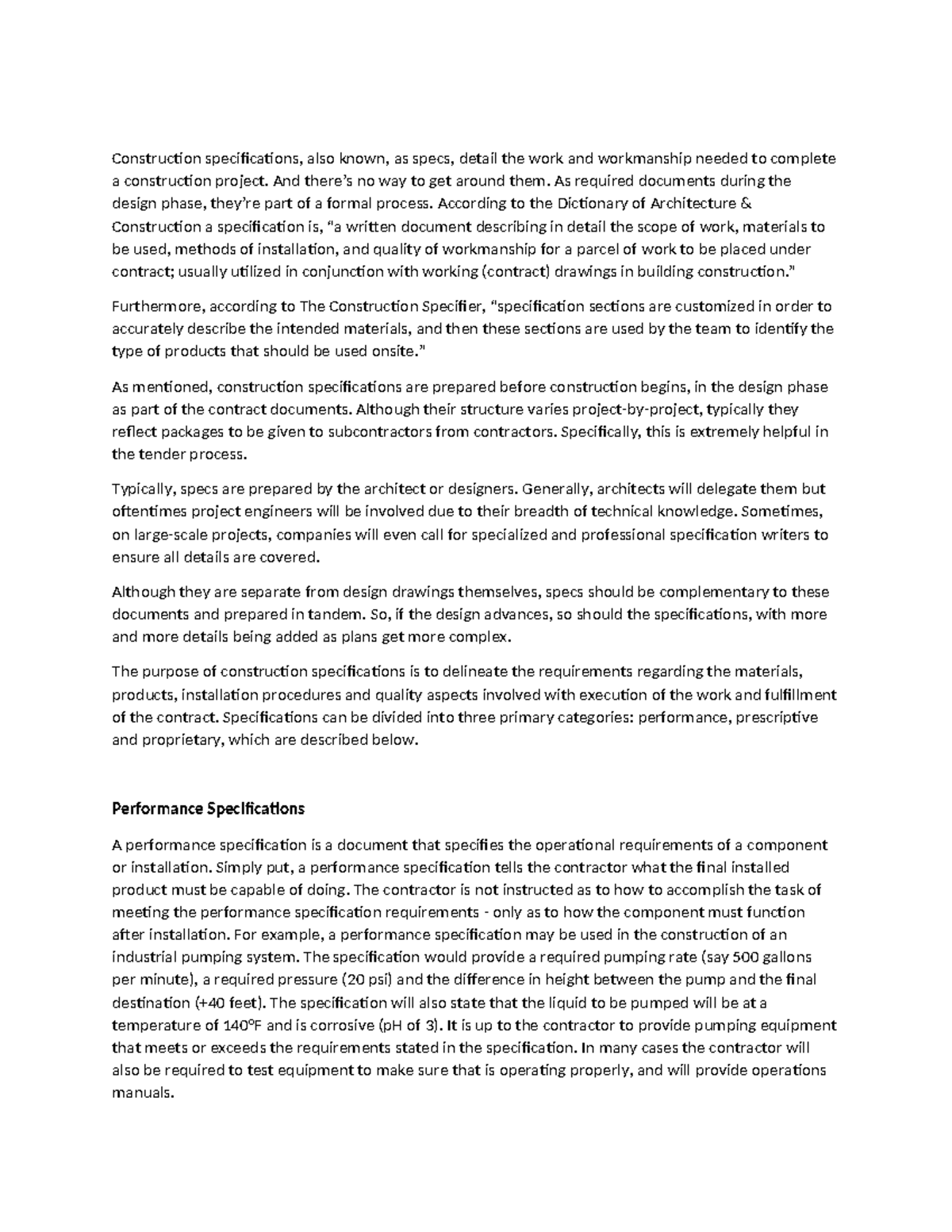 Types of specifications - Construction specifications, also known, as ...