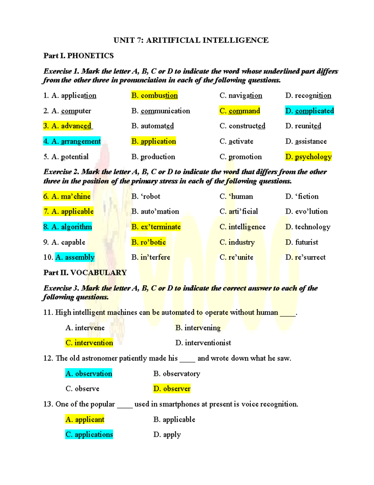 Bai tap tu vung tieng anh lop 12 unit 7 artificial intelligence - UNIT 7: ARITIFICIAL ...
