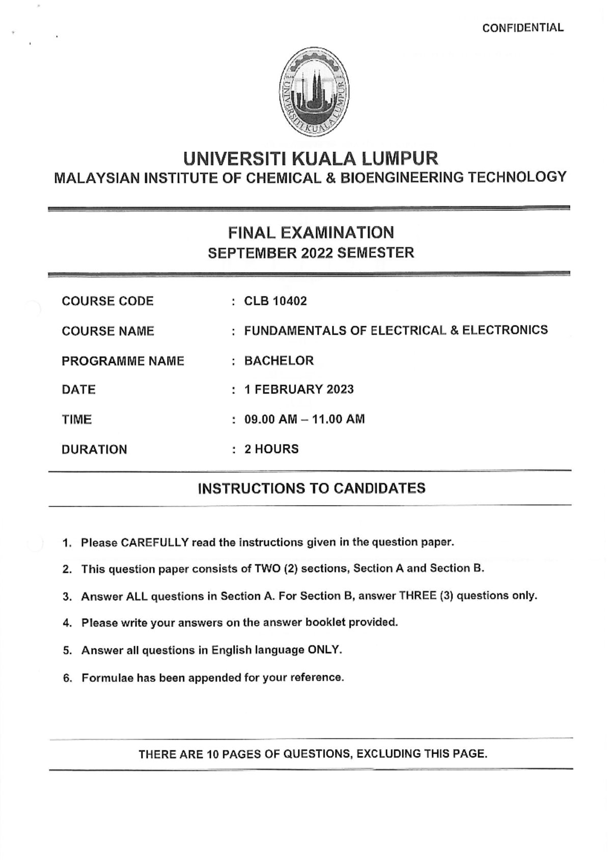 CLB 10402 Fundamentals OF Electrical & Electronics - Talent Management - Studocu