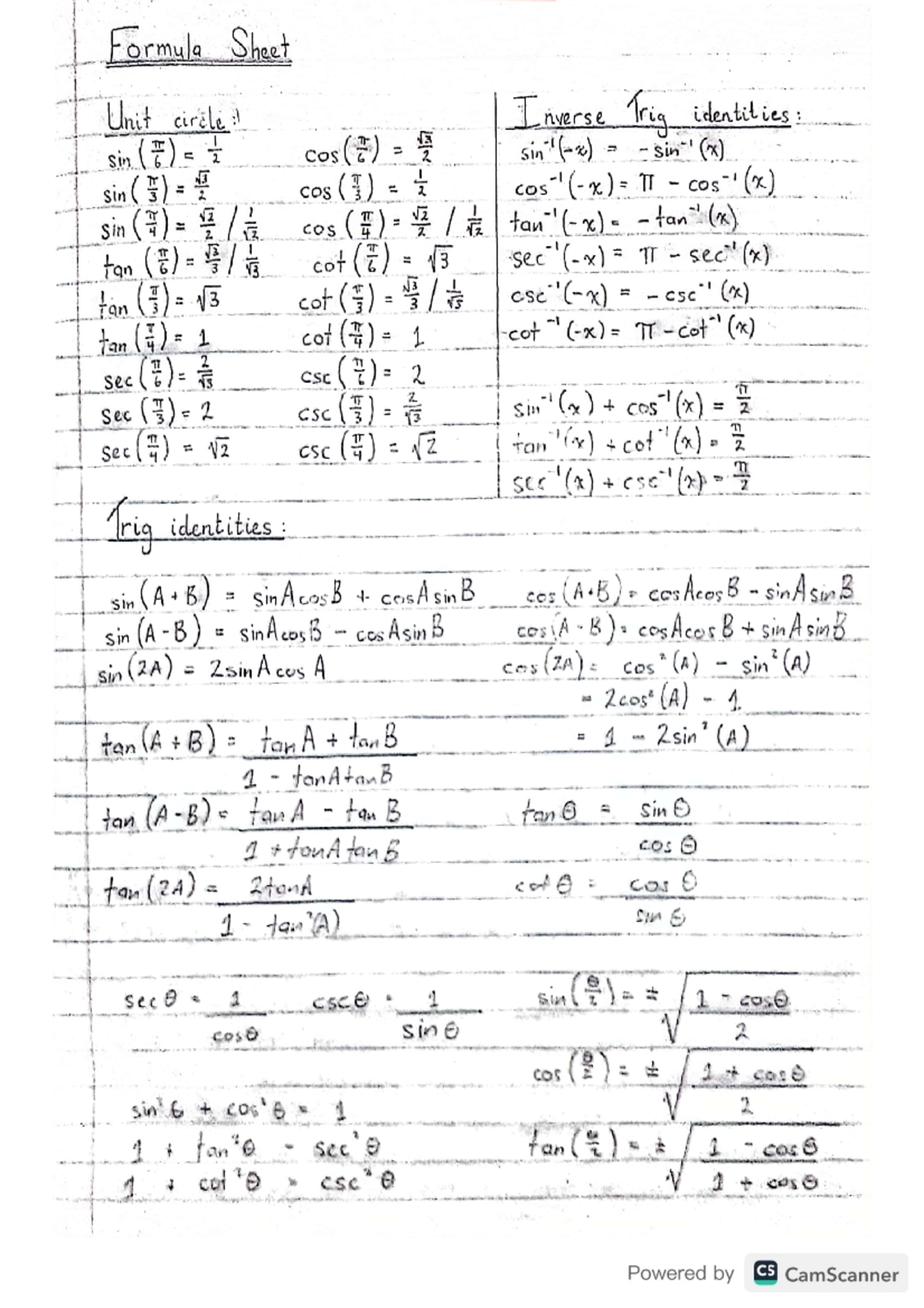 Formula Sheet-MATH131 - MATH131 - Studocu