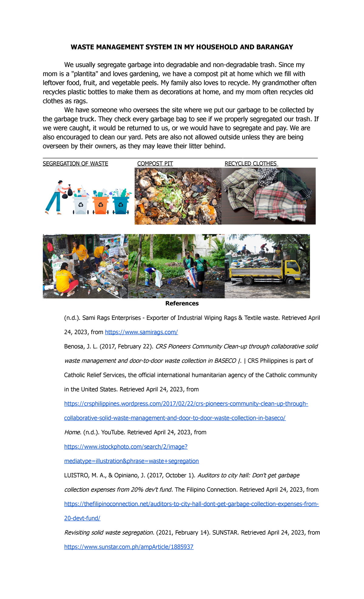 Waste Management System IN MY Household AND Barangay - WASTE MANAGEMENT ...