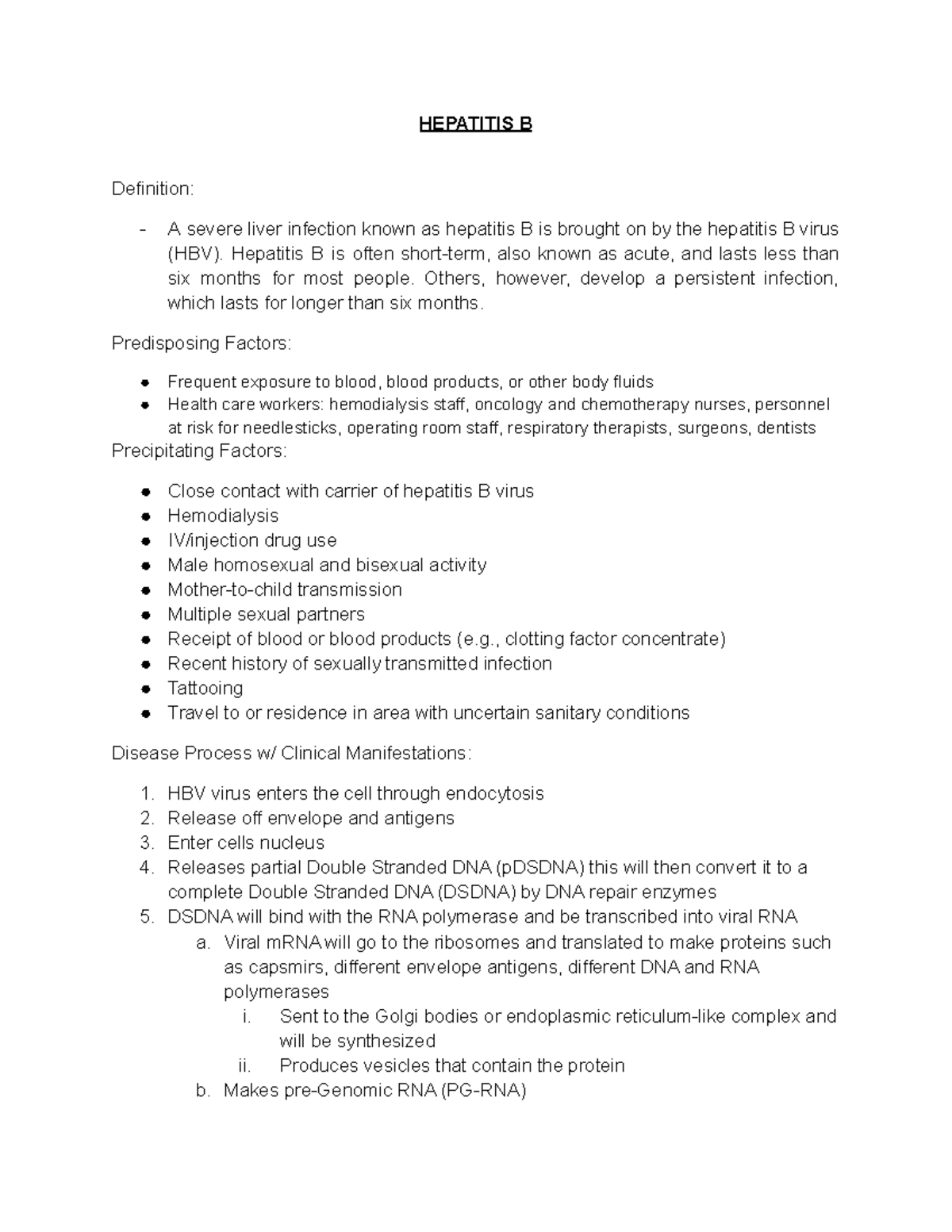 Nursing - Hepatitis B - HEPATITIS B Definition: A severe liver ...