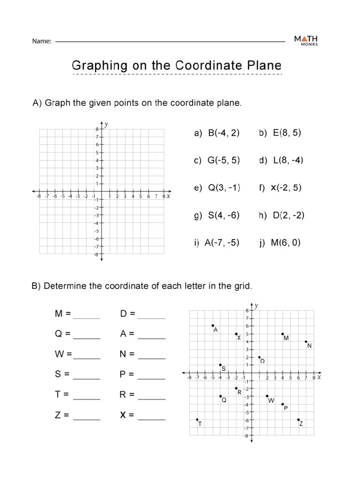 Quiz about plotting points and identifying coordinates - Name: MATH ...
